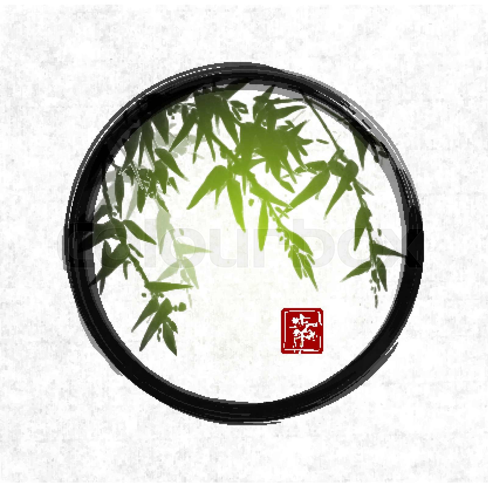 Green bamboo in black enso zen circle. | Stock vector | Colourbox