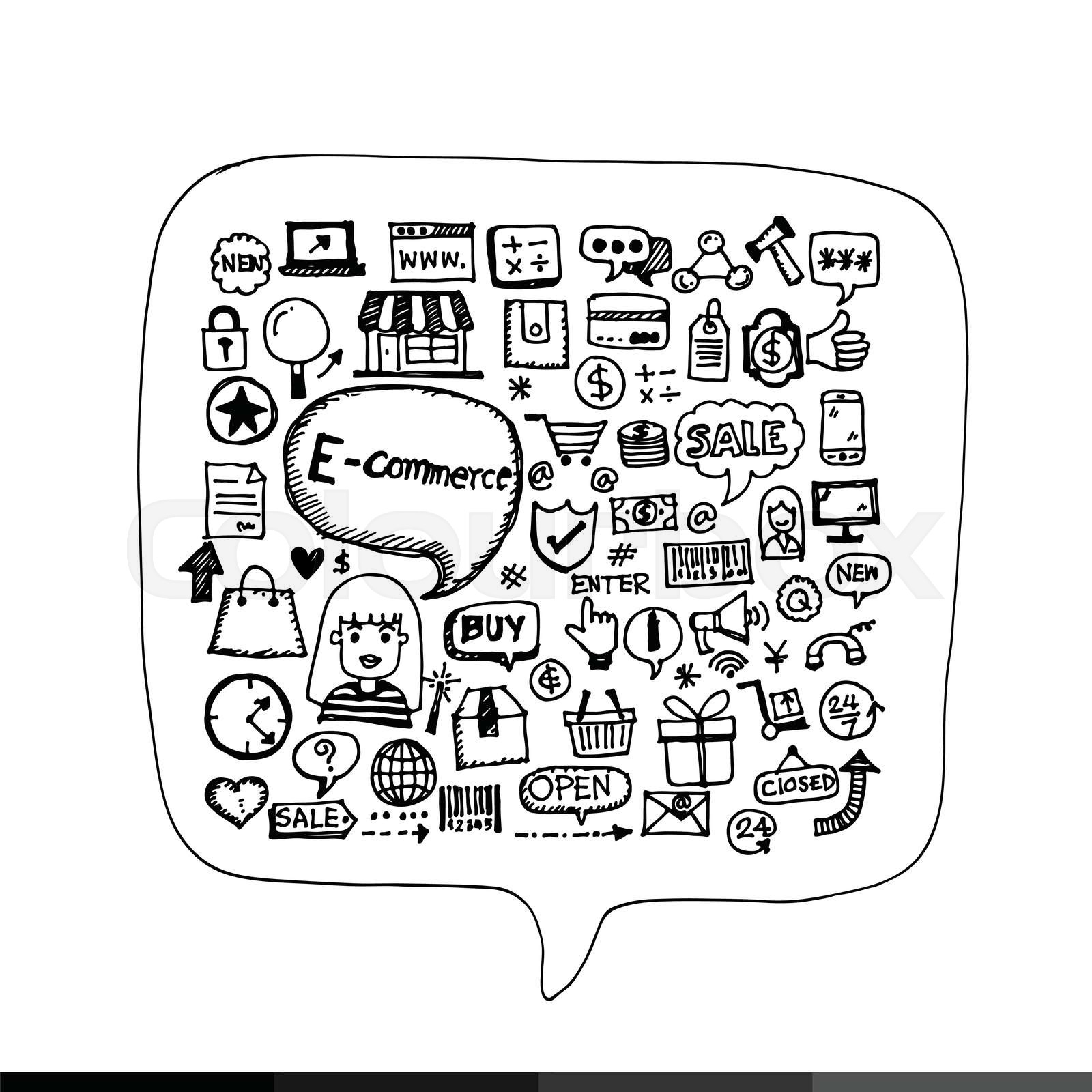 Freehand drawing E-commerce shopping Illustration design | Stock vector ...