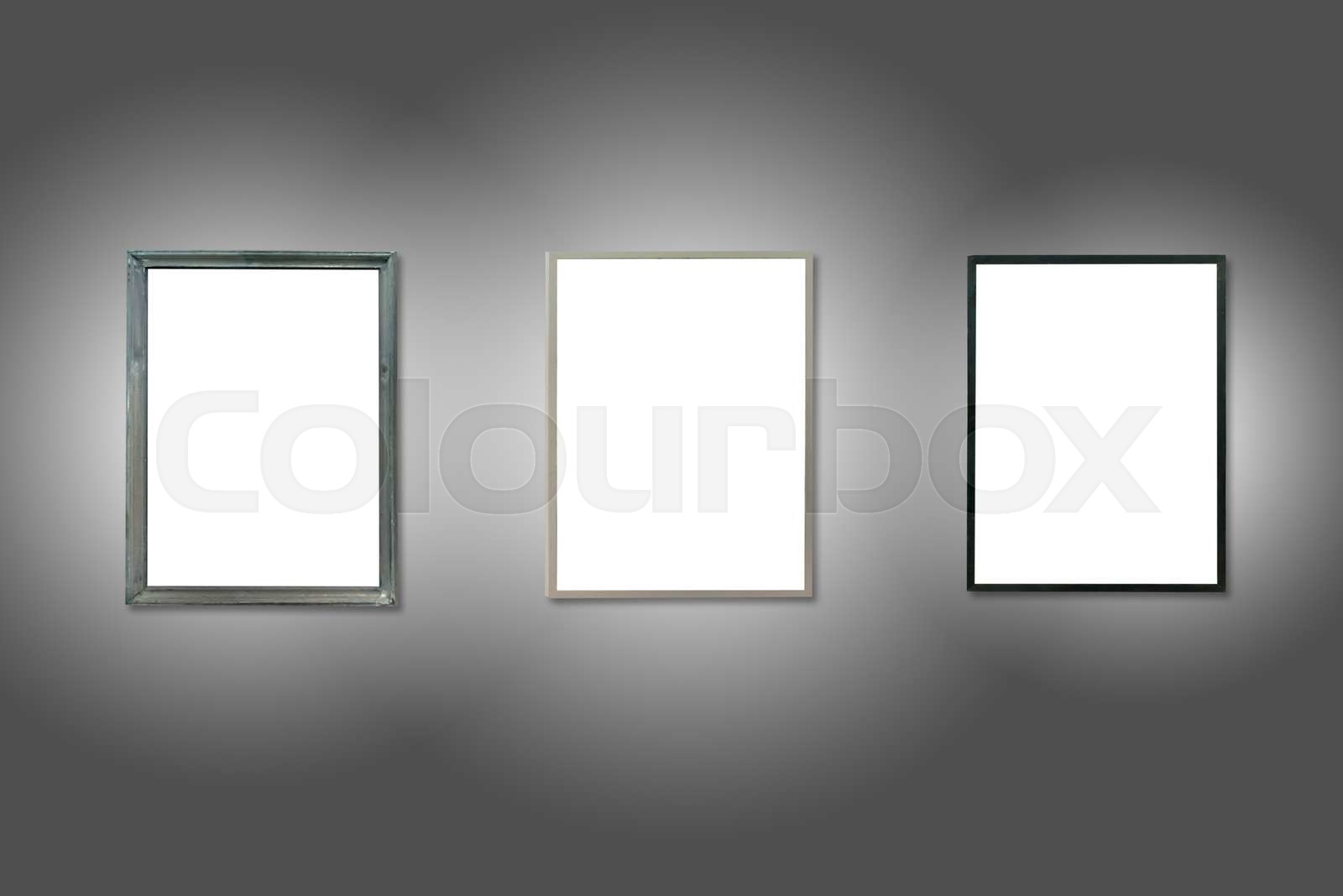 Three white isolated wooden frames | Stock image | Colourbox