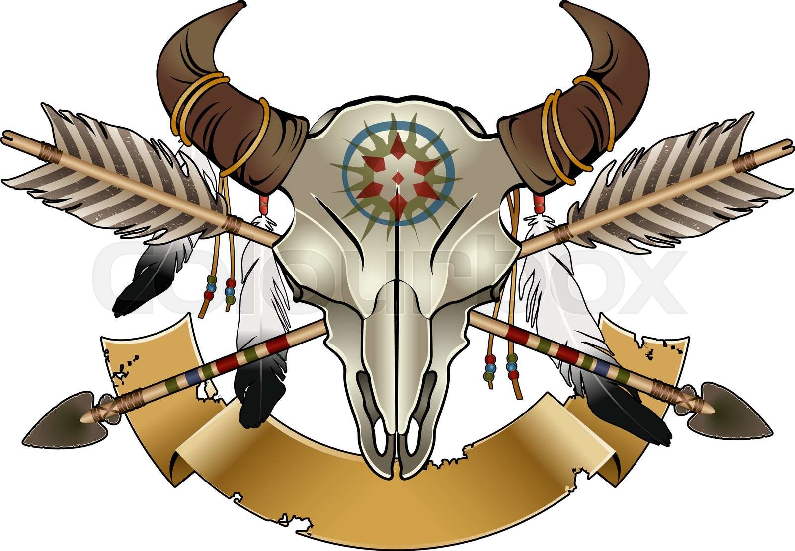 Native American Indian Symbol Buffalo Skull With Arrows And Feathers Native American Indian Symbol Buffalo Skull With Arrows And Feathers