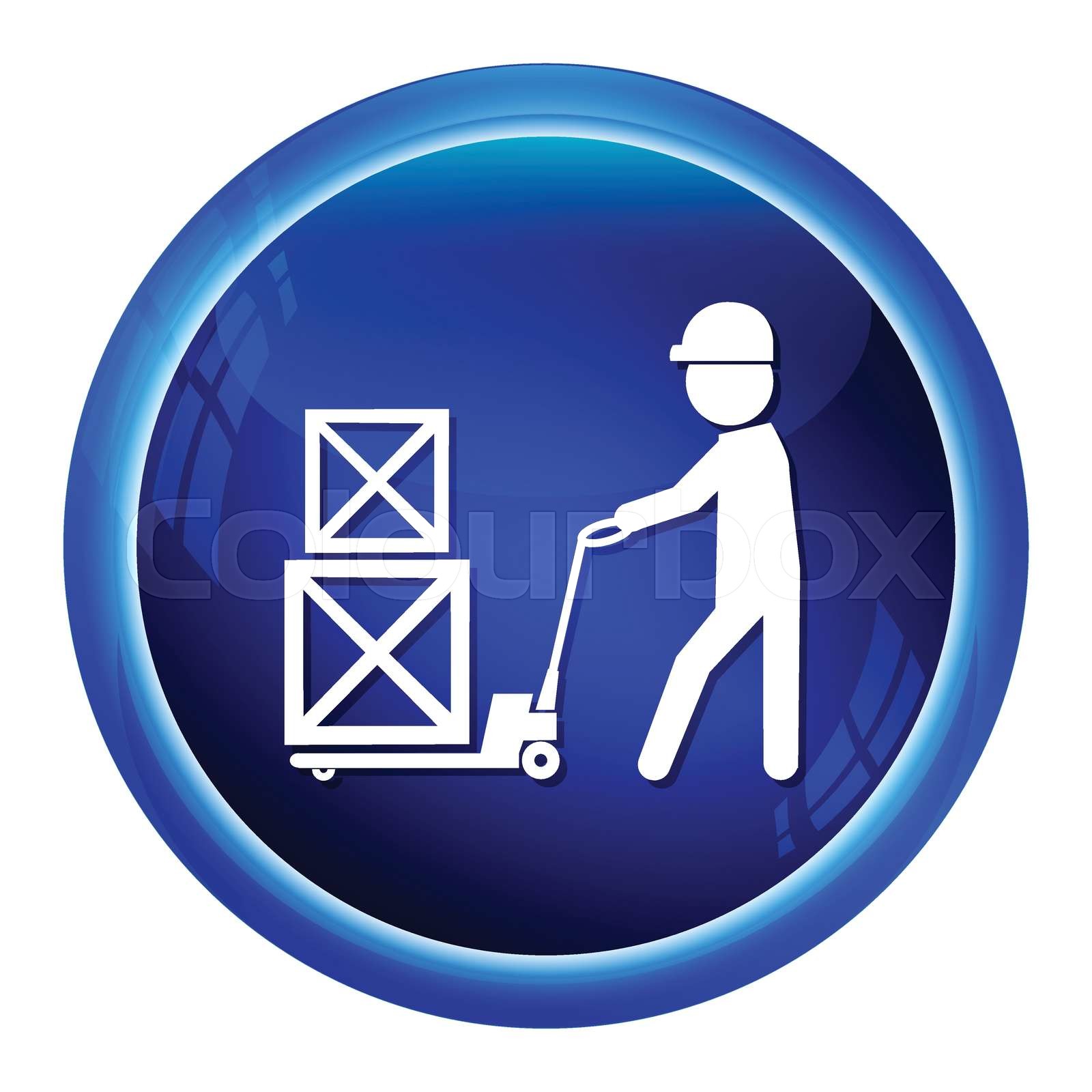 Man with hand pallet jack lift icon | Stock vector | Colourbox