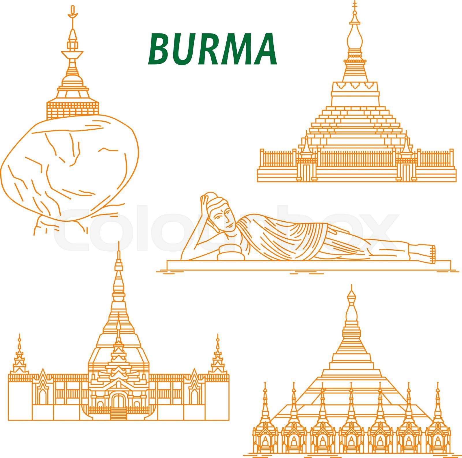 Ancient buddhist temples of Burma thin line icons | Stock vector ...