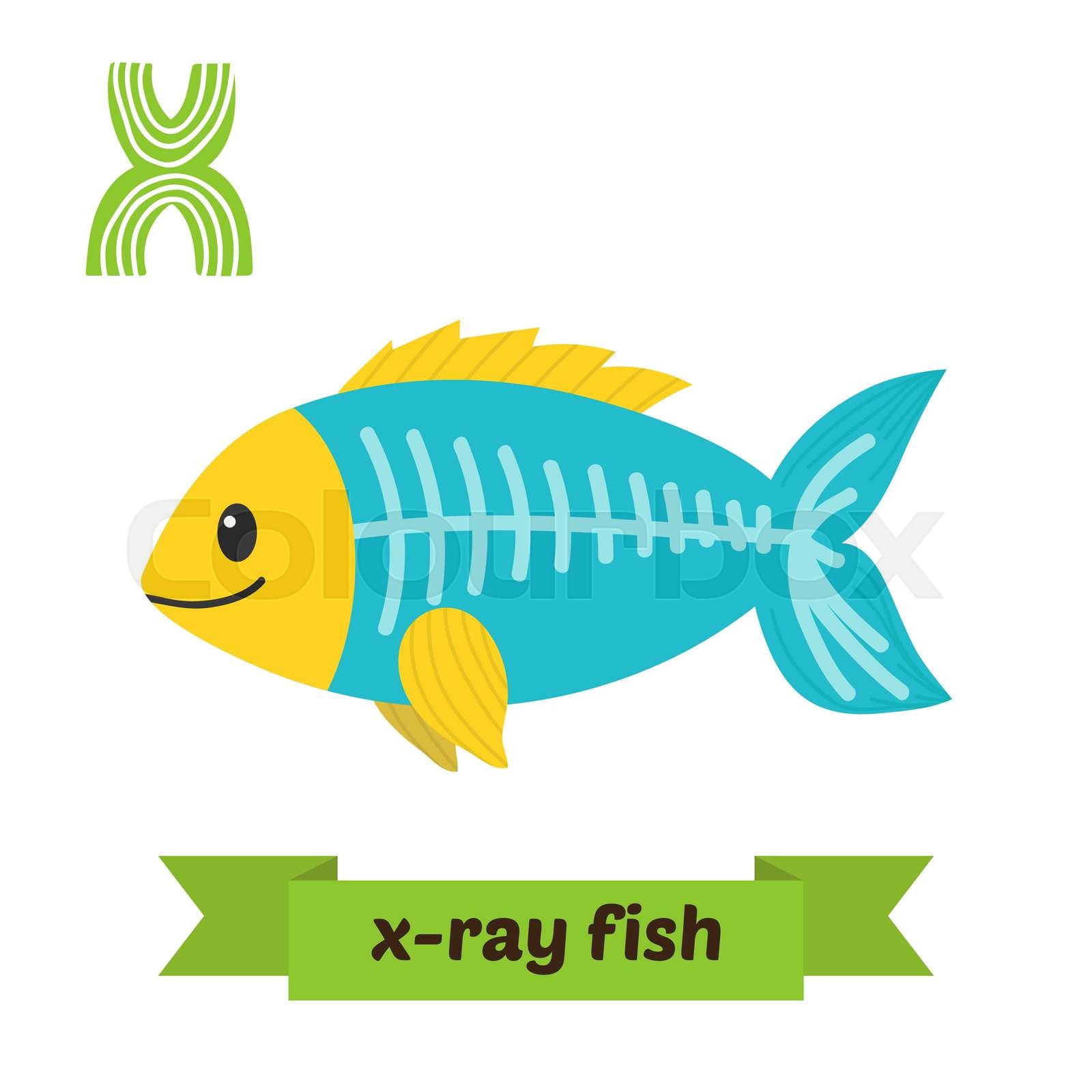 X-ray fish. X letter. Cute children animal alphabet in vector. Funny ...