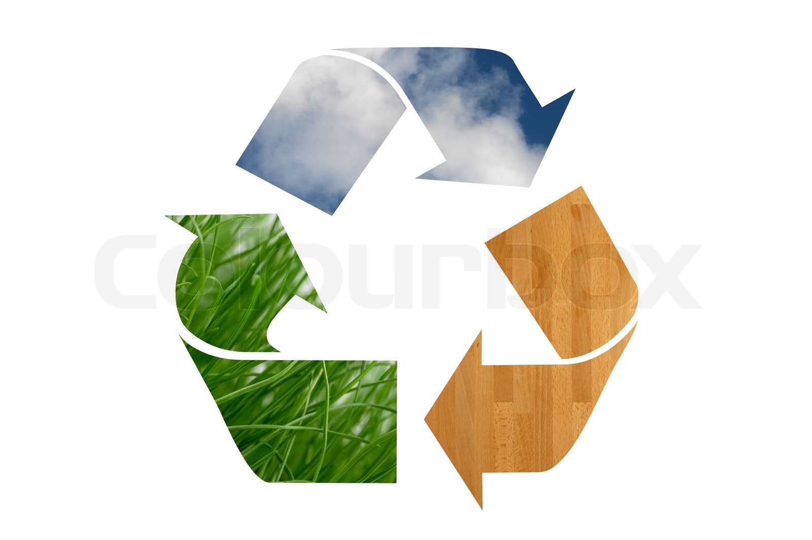 En genbrugssymbol udskæring af naturlige elementer | Stock foto | Colourbox