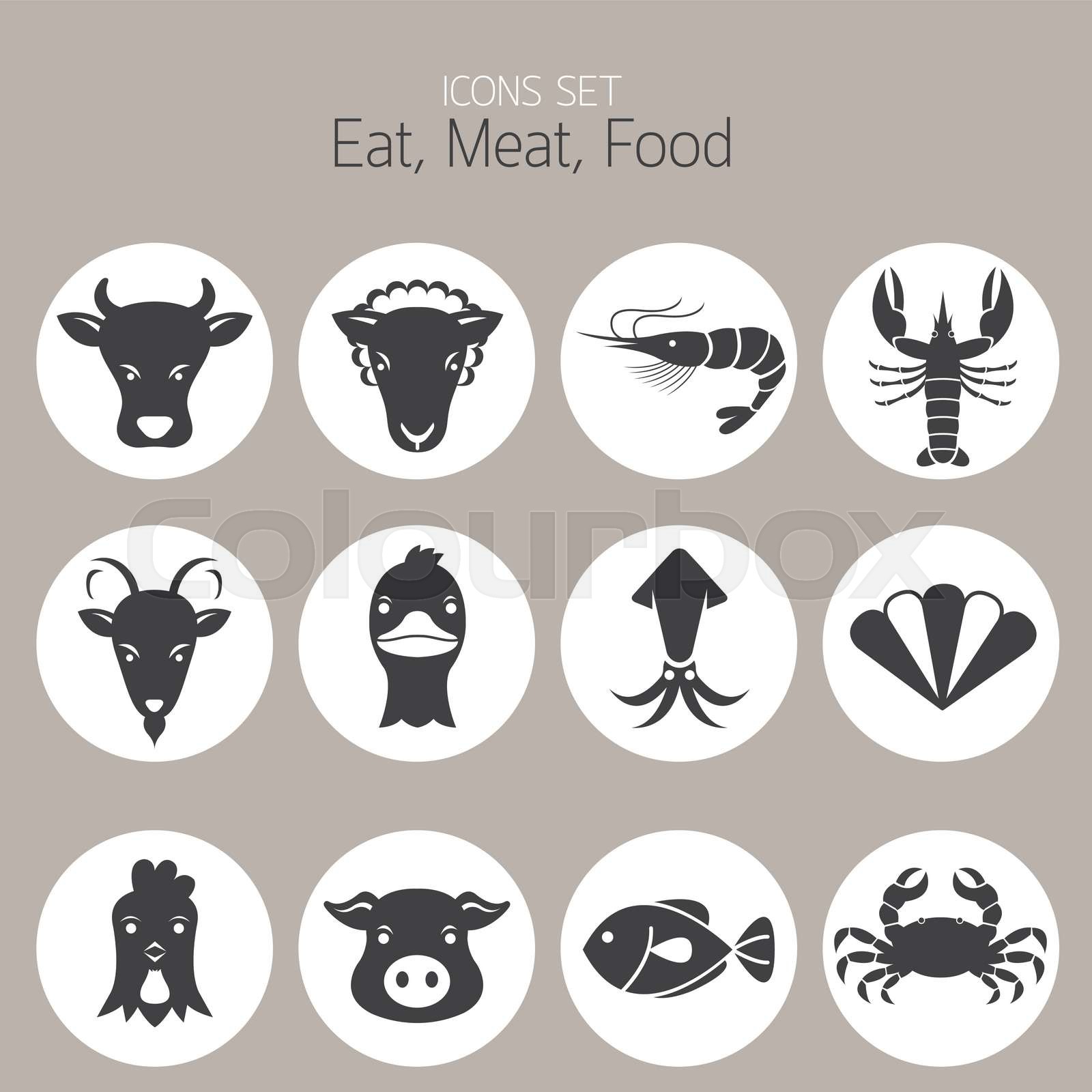 Icons Set : Meat Seafood and Eating | Stock vector | Colourbox