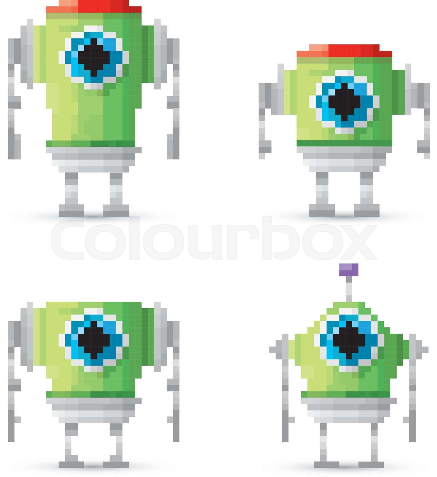 pixel style green robot set | Stock vector | Colourbox