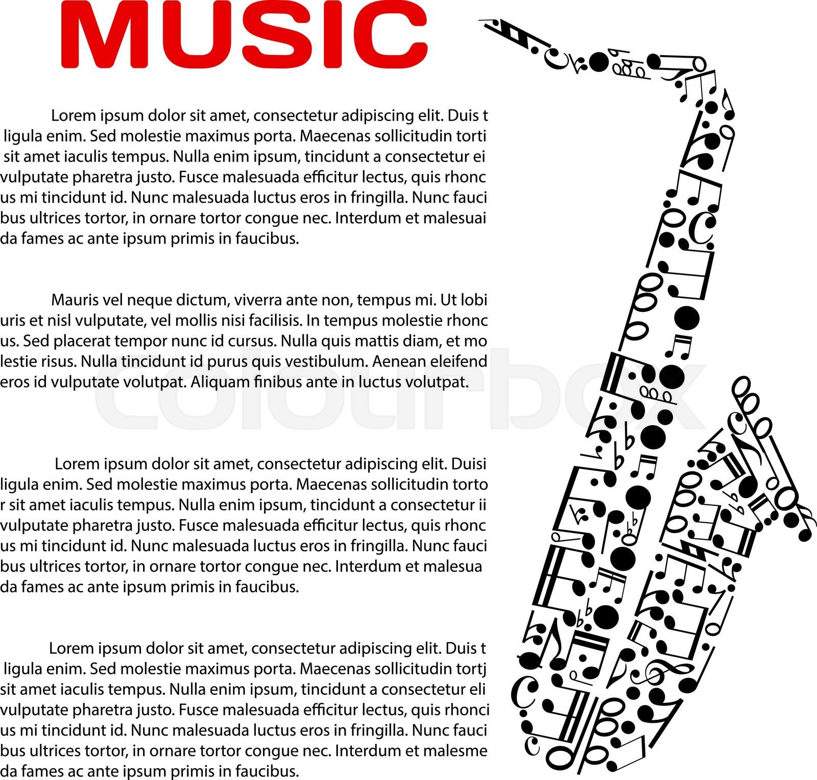 Musical poster with notes in a shape of saxophone | Stock vector ...