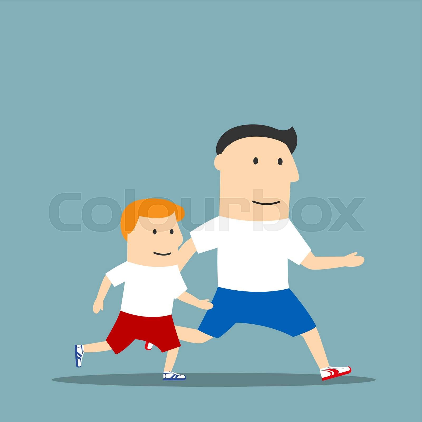 Cartoon father and son are jogging together | Stock vector | Colourbox
