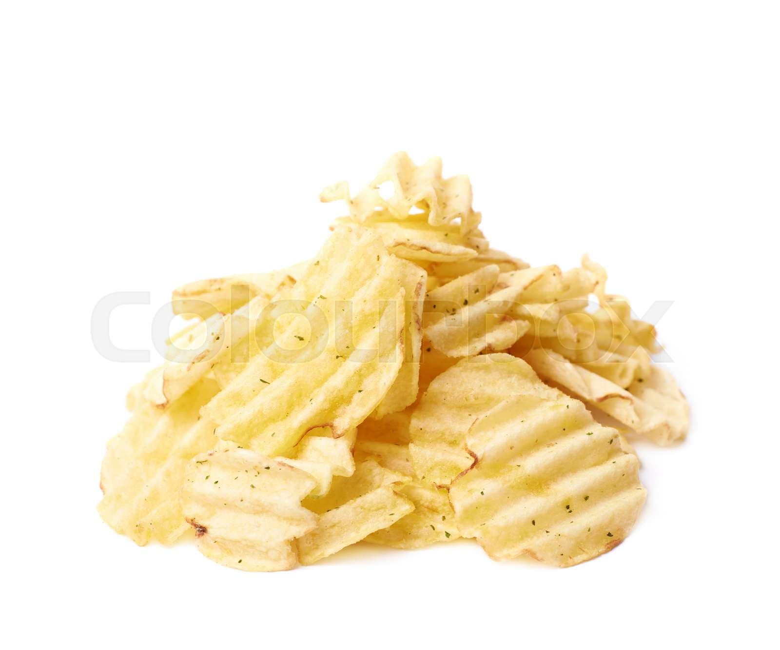 Pile of multiple potato chips isolated | Stock image | Colourbox