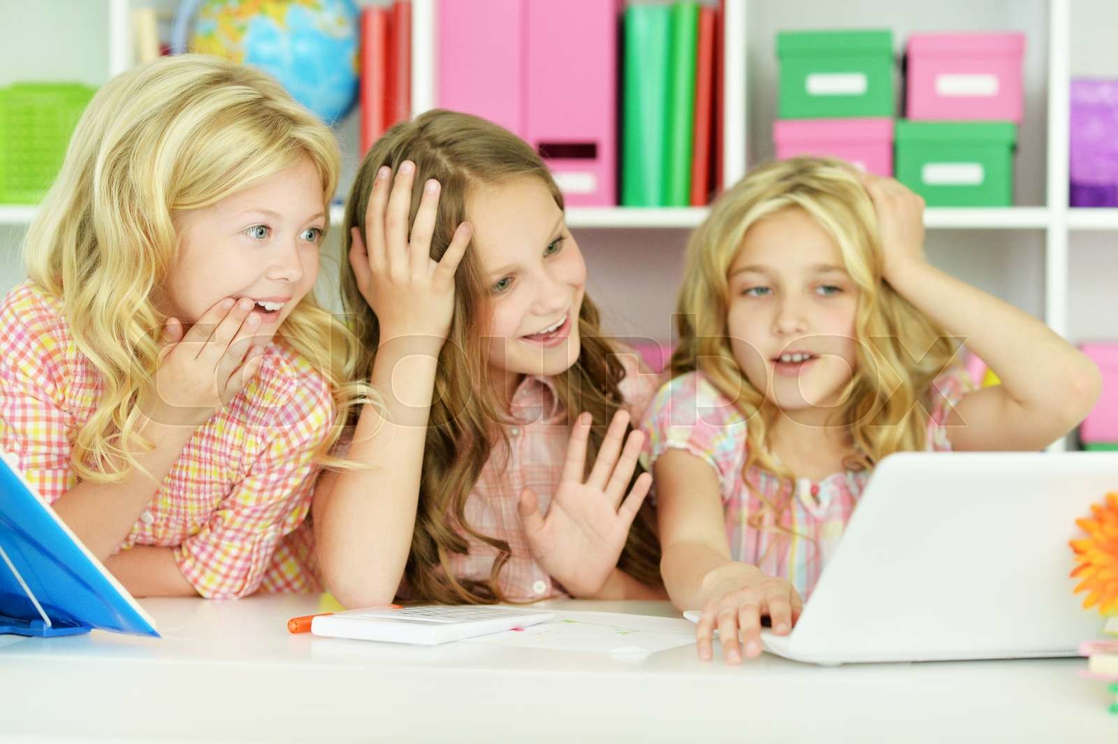 beautiful little girls with laptop | Stock image | Colourbox