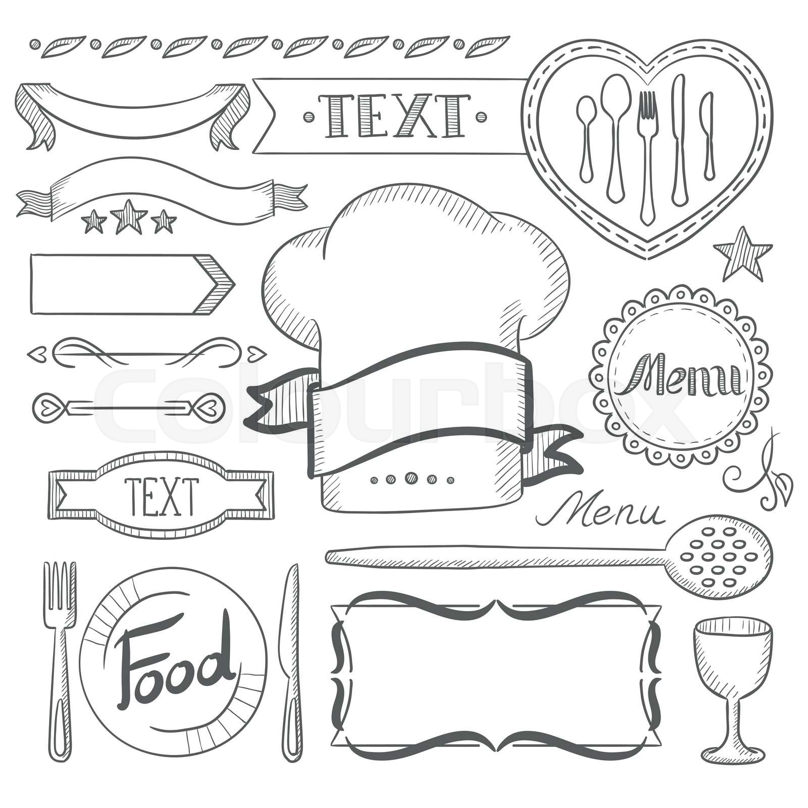 Set of ribbons, frames for restaurant menu. | Stock vector | Colourbox