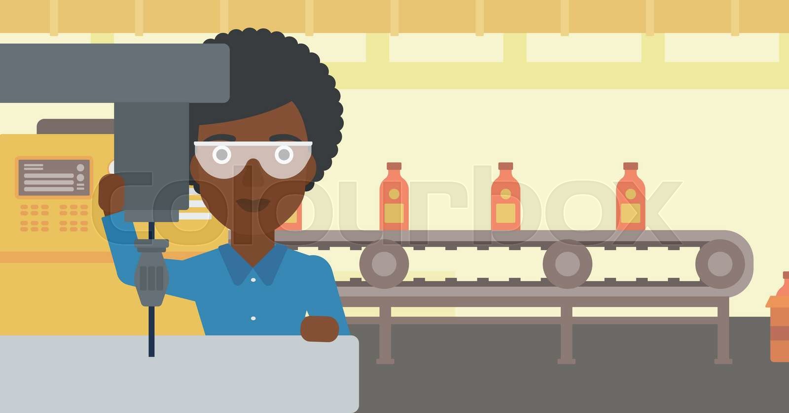 Woman working on milling machine. | Stock vector | Colourbox