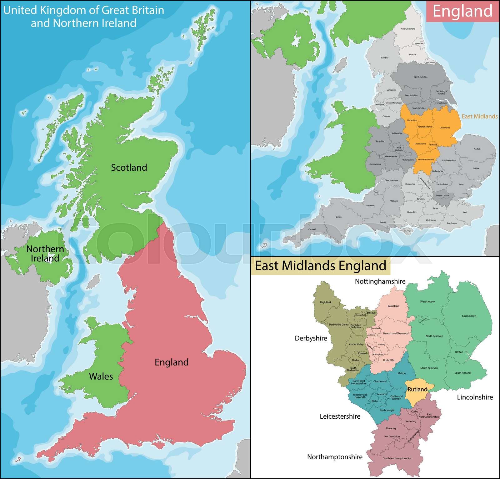 Map of East Midlands England | Stock vector | Colourbox