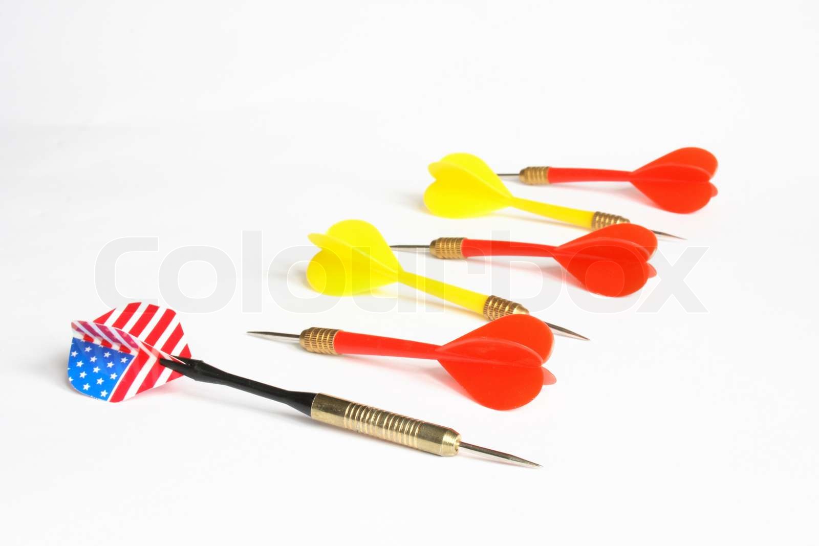 On a photo of a darts with a flag the USA. The photo is isolated ...