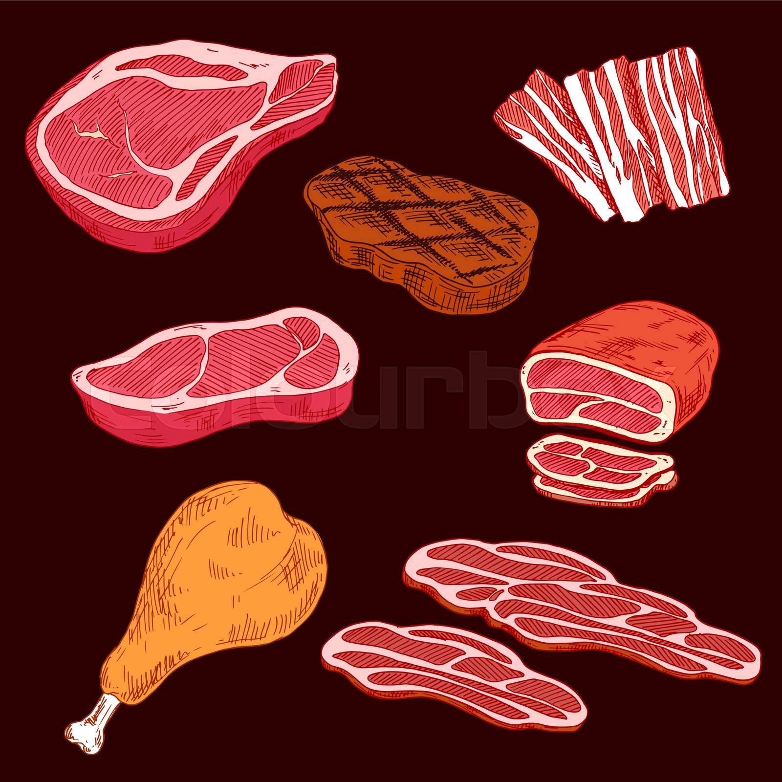 Sketch of sliced meat products | Stock vector | Colourbox