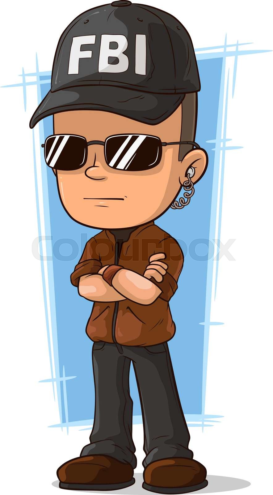 Cartoon cool secret agent with earphone | Stock vector | Colourbox