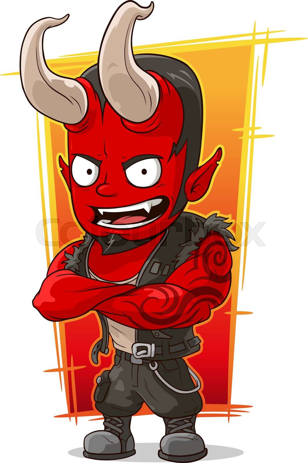 Cartoon strong evil daemon with horns | Stock vector | Colourbox