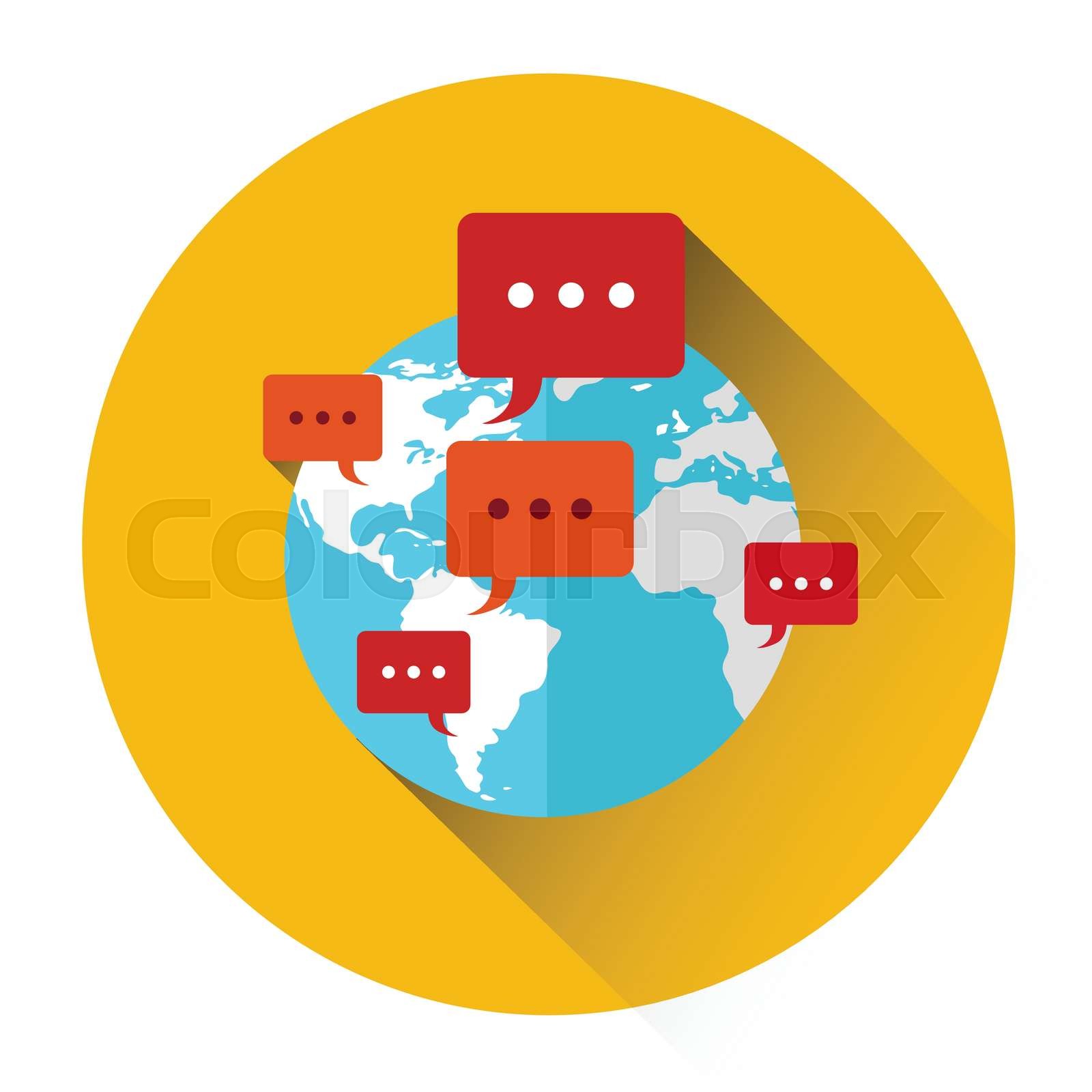 World Globe With Chat Bubbles International Network Communication Icon ...
