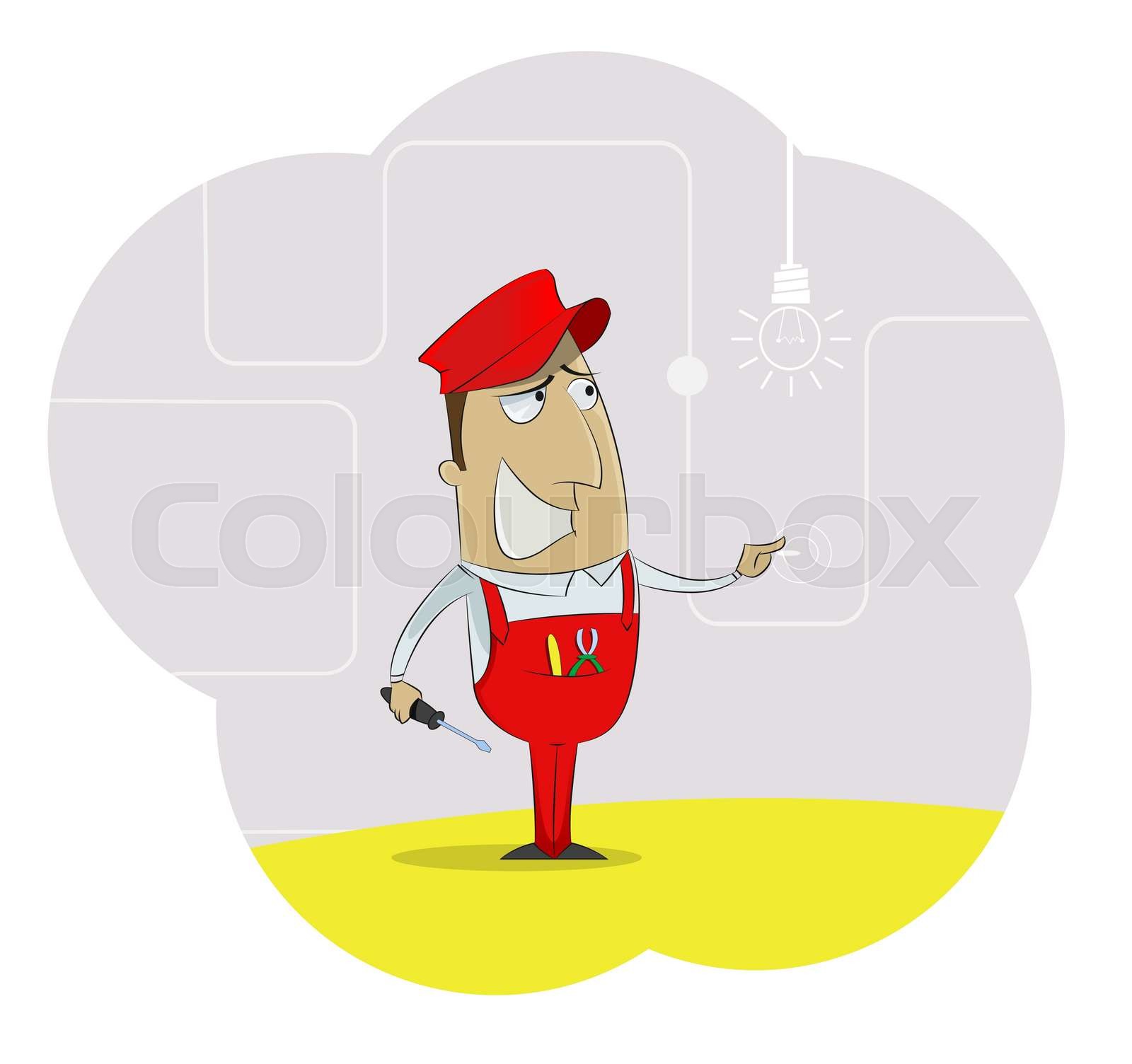 Service illustration of funny electrician | Stock vector | Colourbox