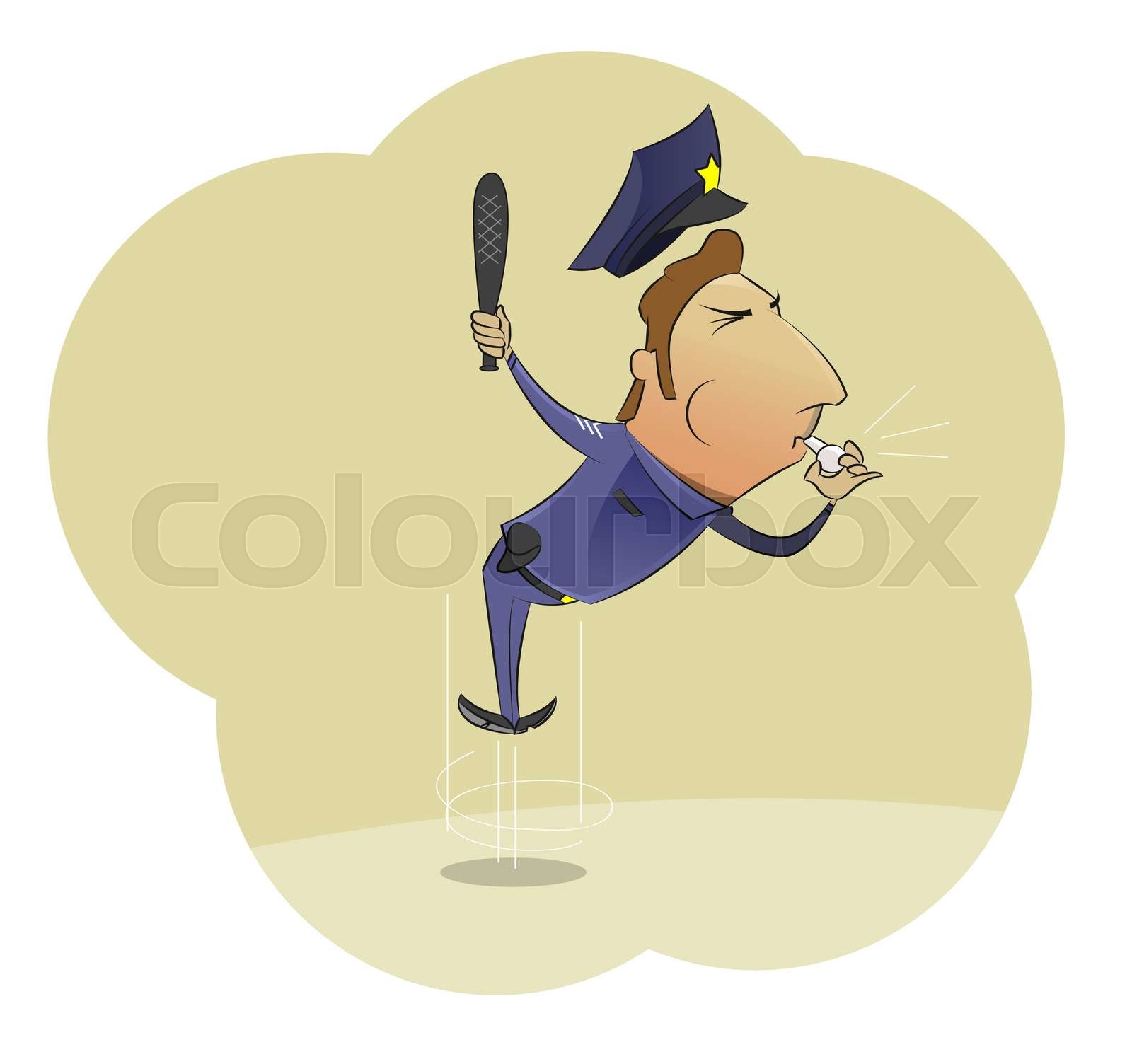 Vector cartoon image of angry police officer in uniform whistling ...