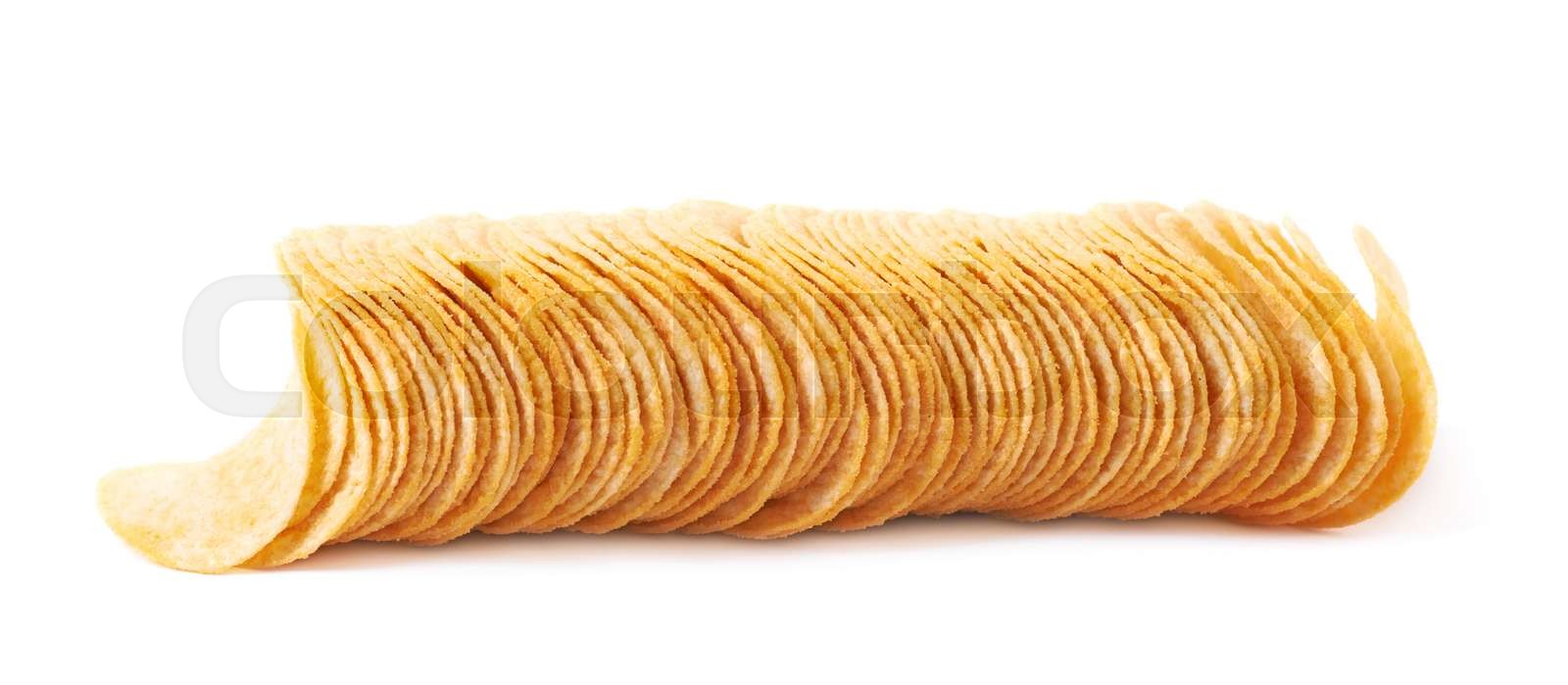 Stack of multiple potato chips isolated | Stock image | Colourbox