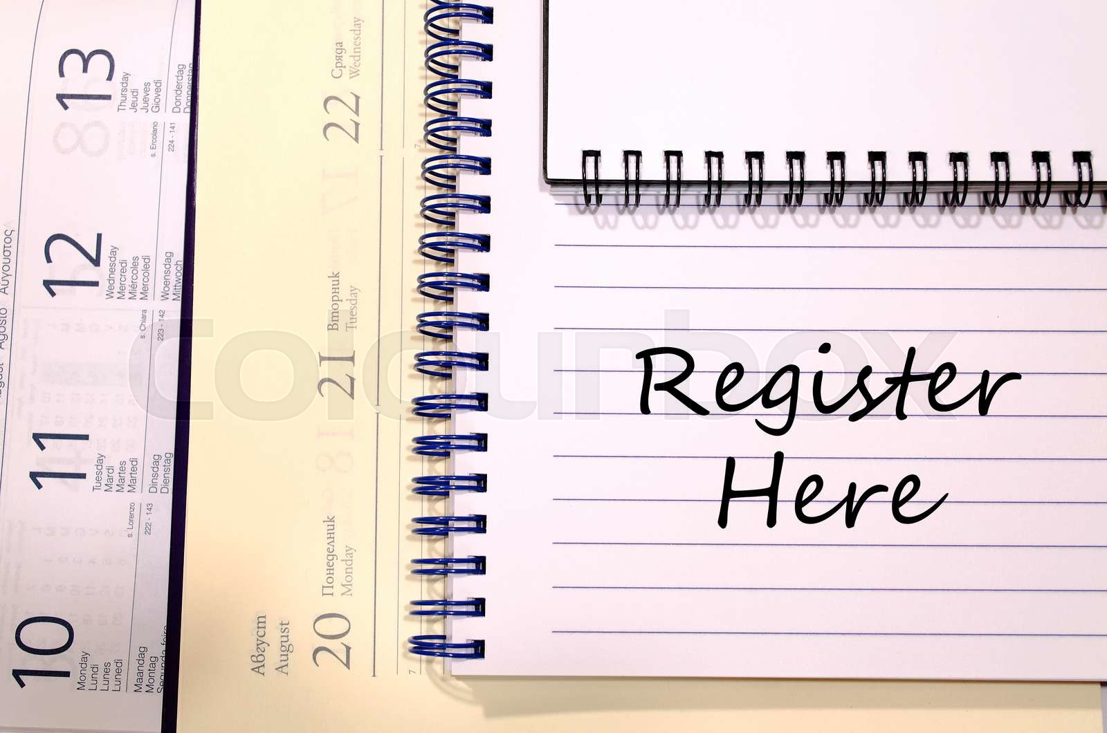 Register here write on notebook | Stock image | Colourbox