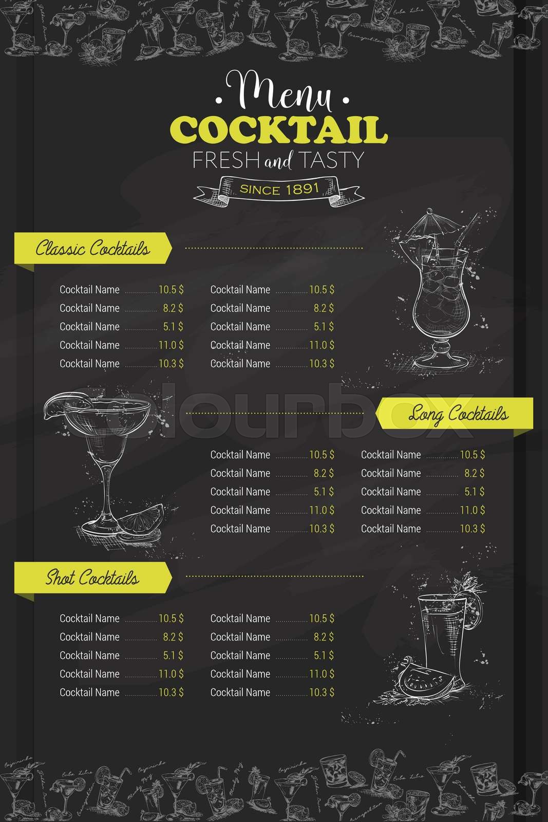Drawing vertical cocktail menu design | Stock vector | Colourbox