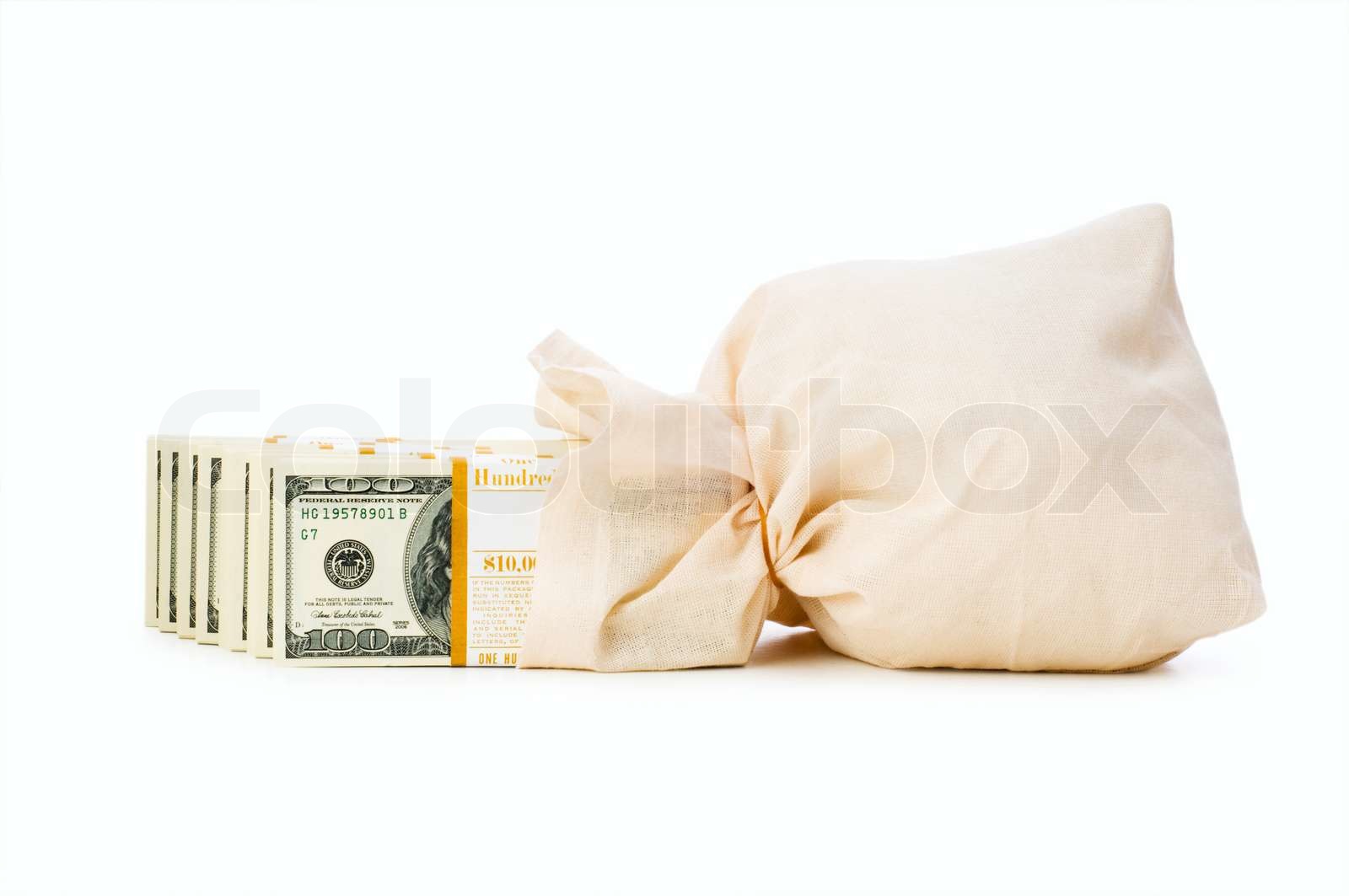 Sække af penge isoleret på den hvide | Stock foto | Colourbox