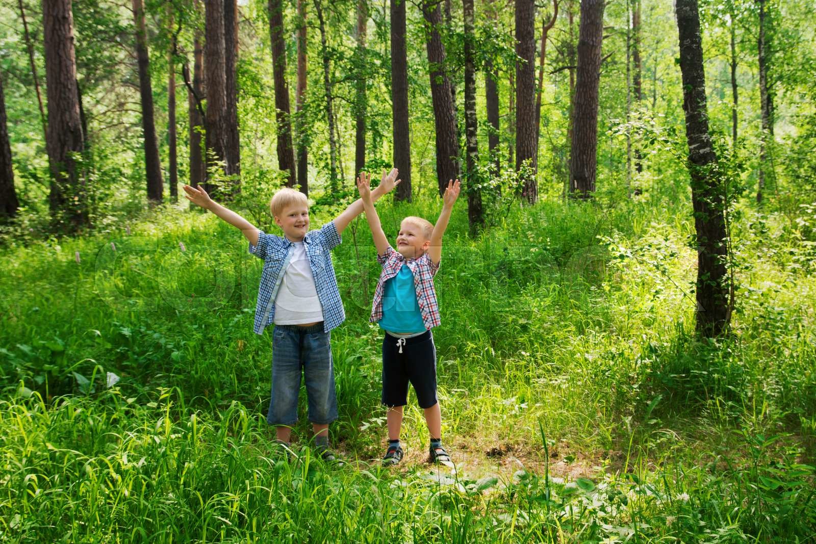 Happy children in forest | Stock image | Colourbox