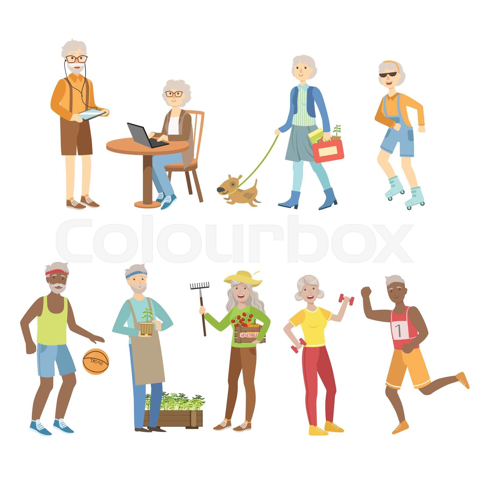 Active And Modern Old People | Stock vector | Colourbox