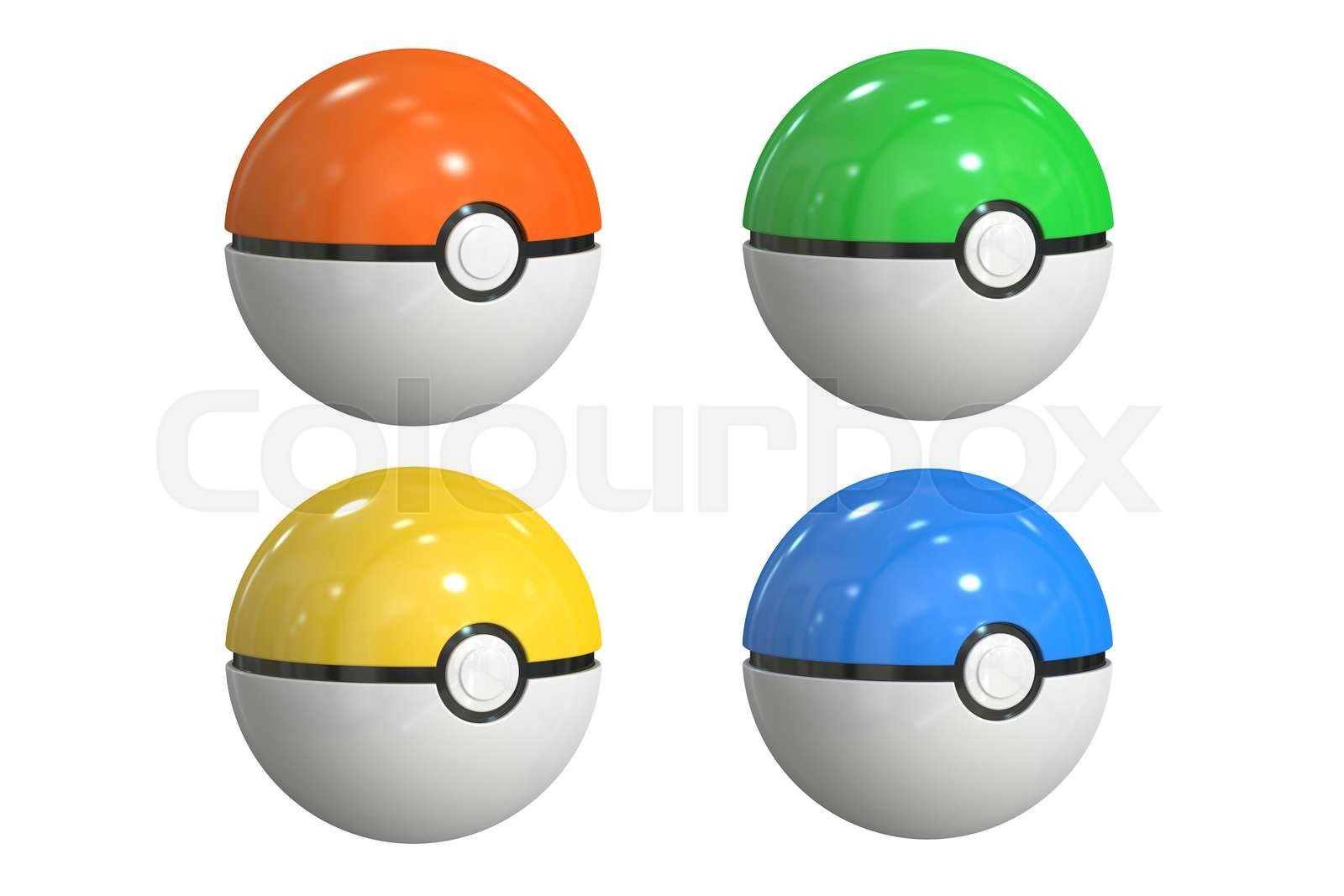 set of pokeballs, 3D rendering | Stock image | Colourbox