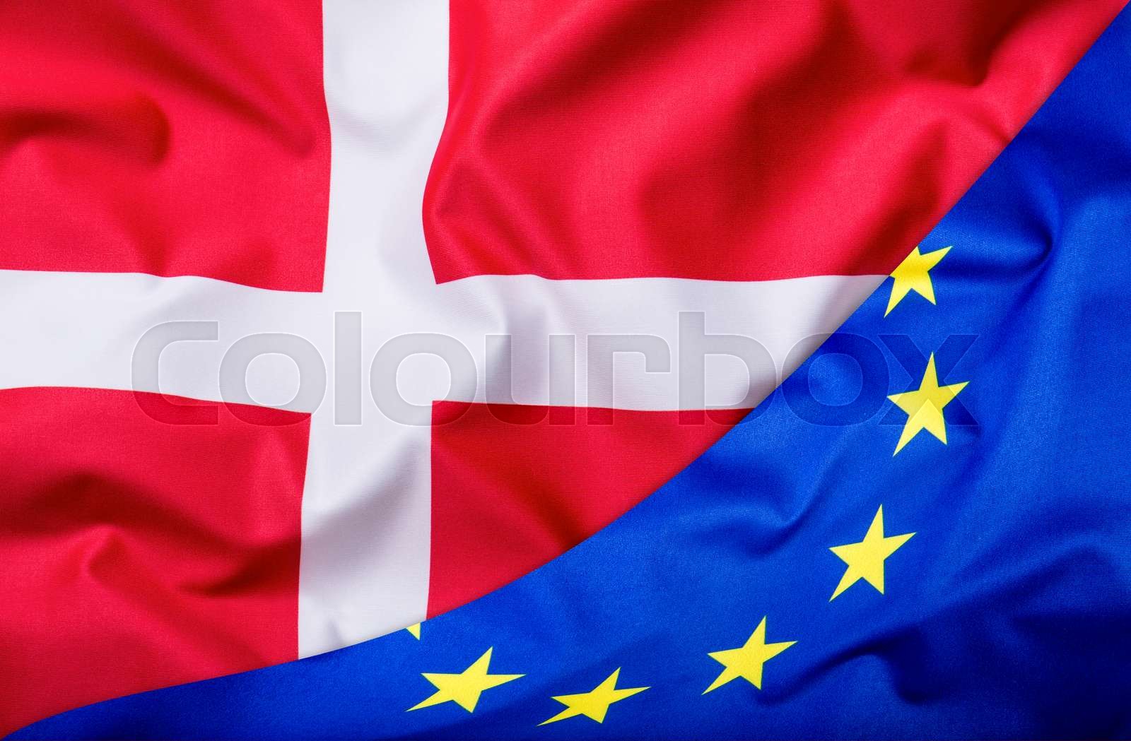 Flags of the Denmark and the European Union. Denmark Flag and EU Flag ...