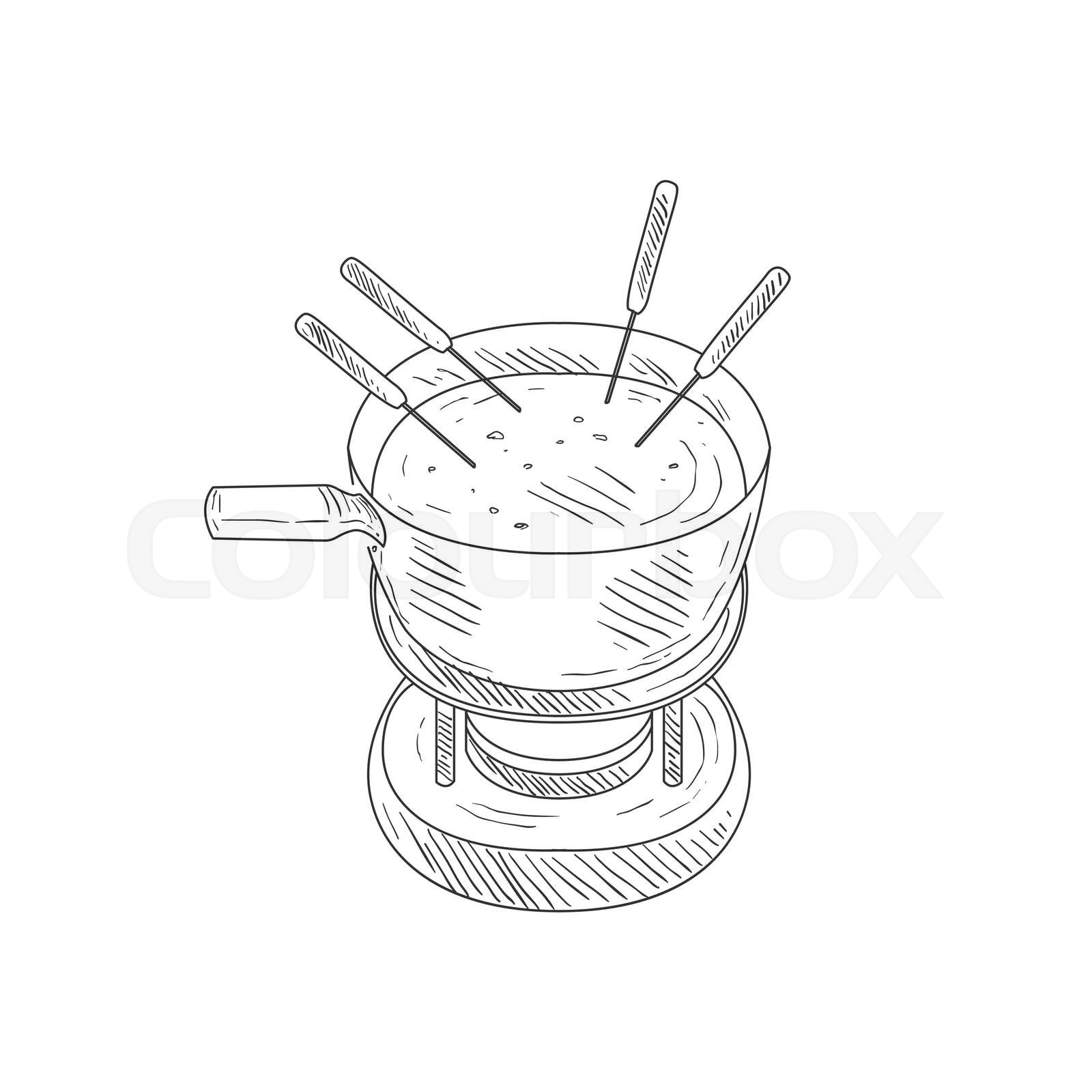Bowl With Cheese Fondue Hand Drawn Realistic Sketch | Stock vector ...
