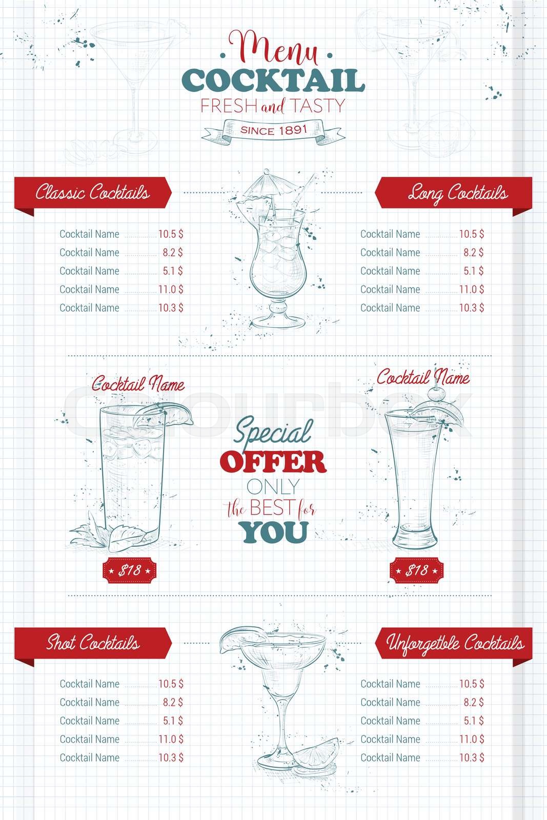 Drawing vertical cocktail menu design | Stock vector | Colourbox
