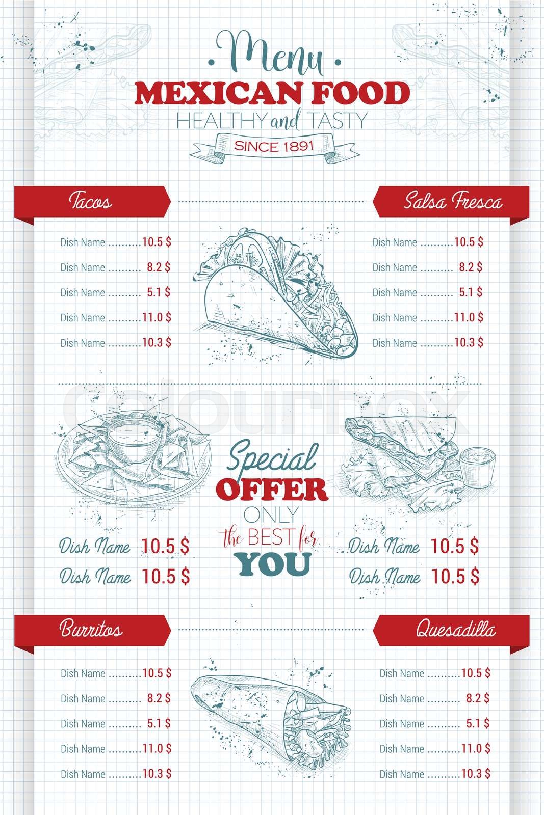 Drawing vertical scetch of mexican food menu | Stock vector | Colourbox