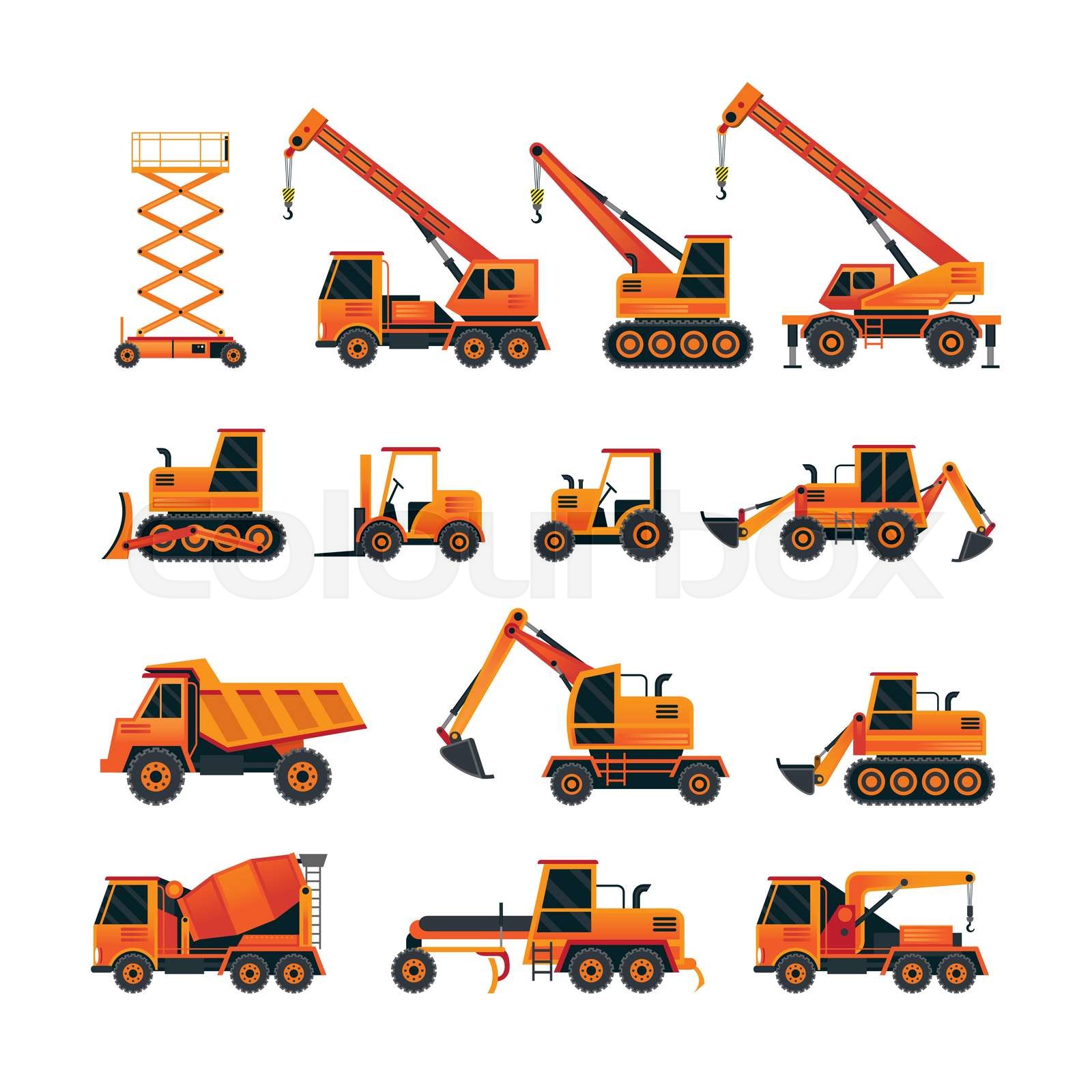 Construction Vehicles Objects Orange Set | Stock vector | Colourbox