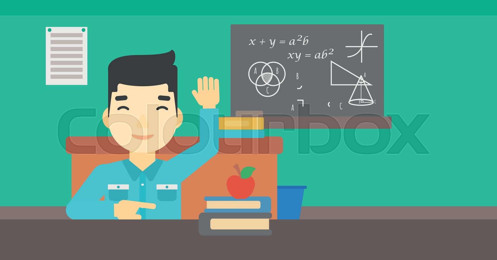Student raising hand in class for an answer. | Stock vector | Colourbox