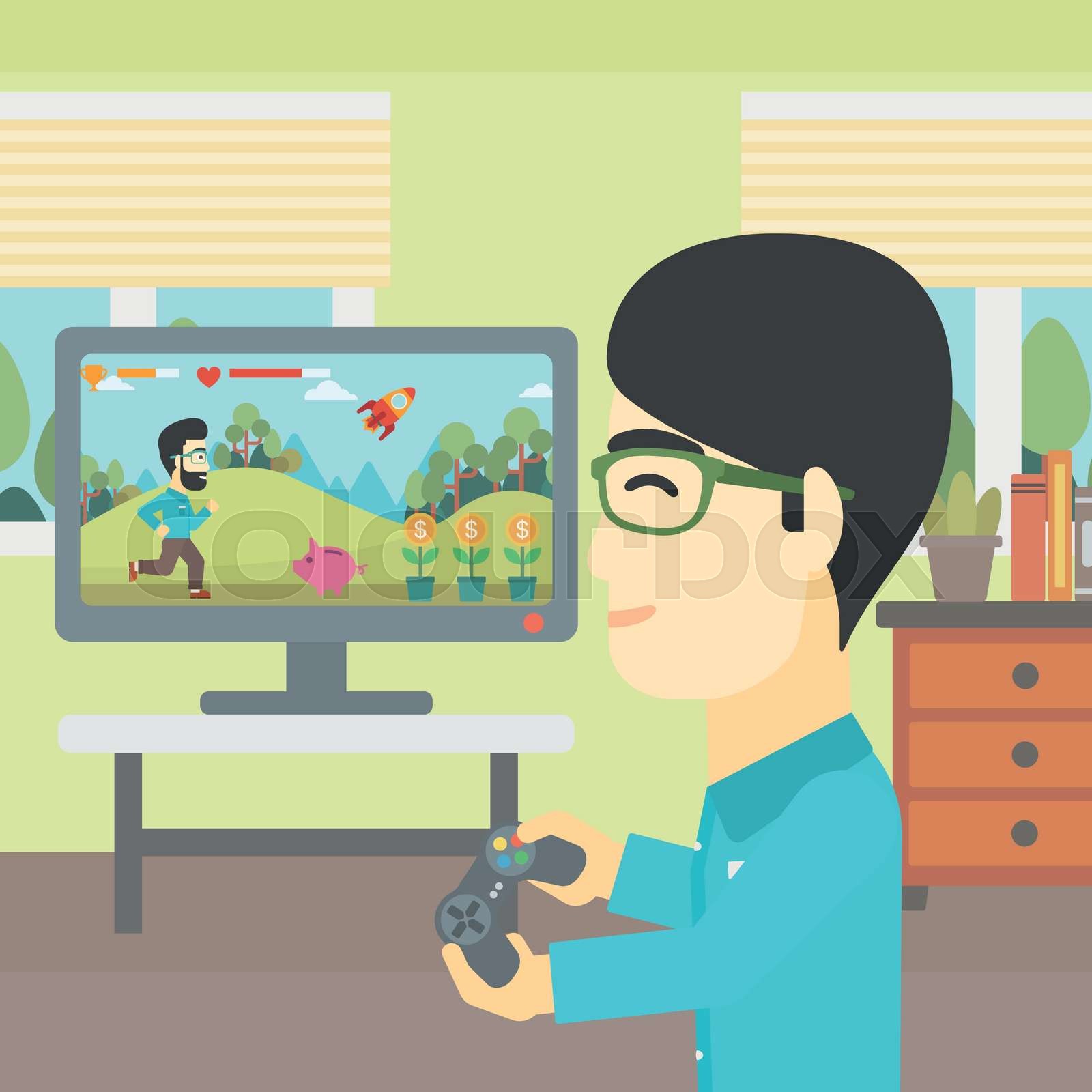 Man playing video game. | Stock vector | Colourbox