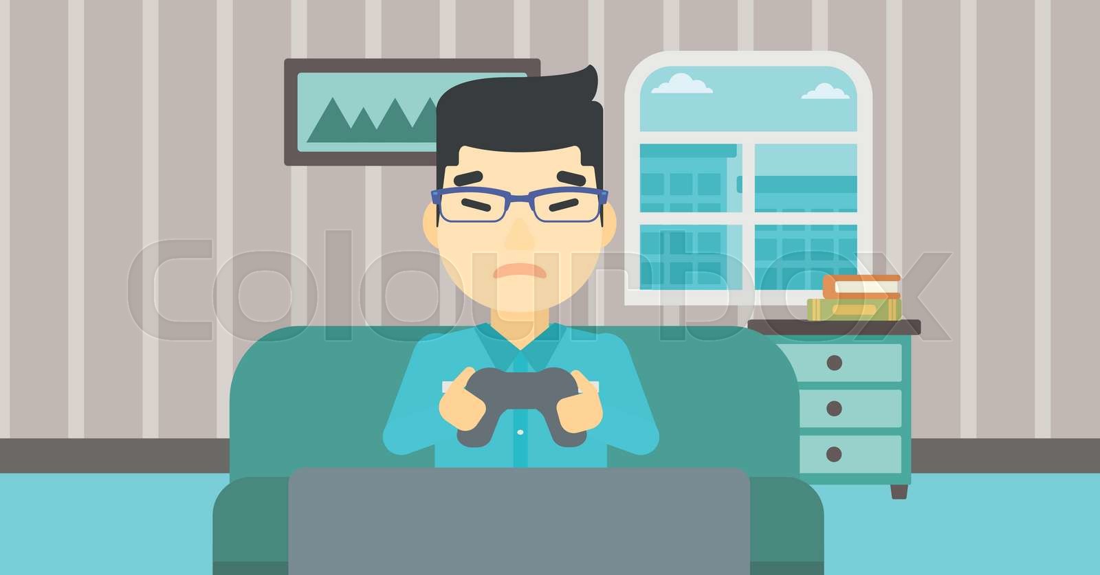 Man playing video game vector illustration. | Stock vector | Colourbox