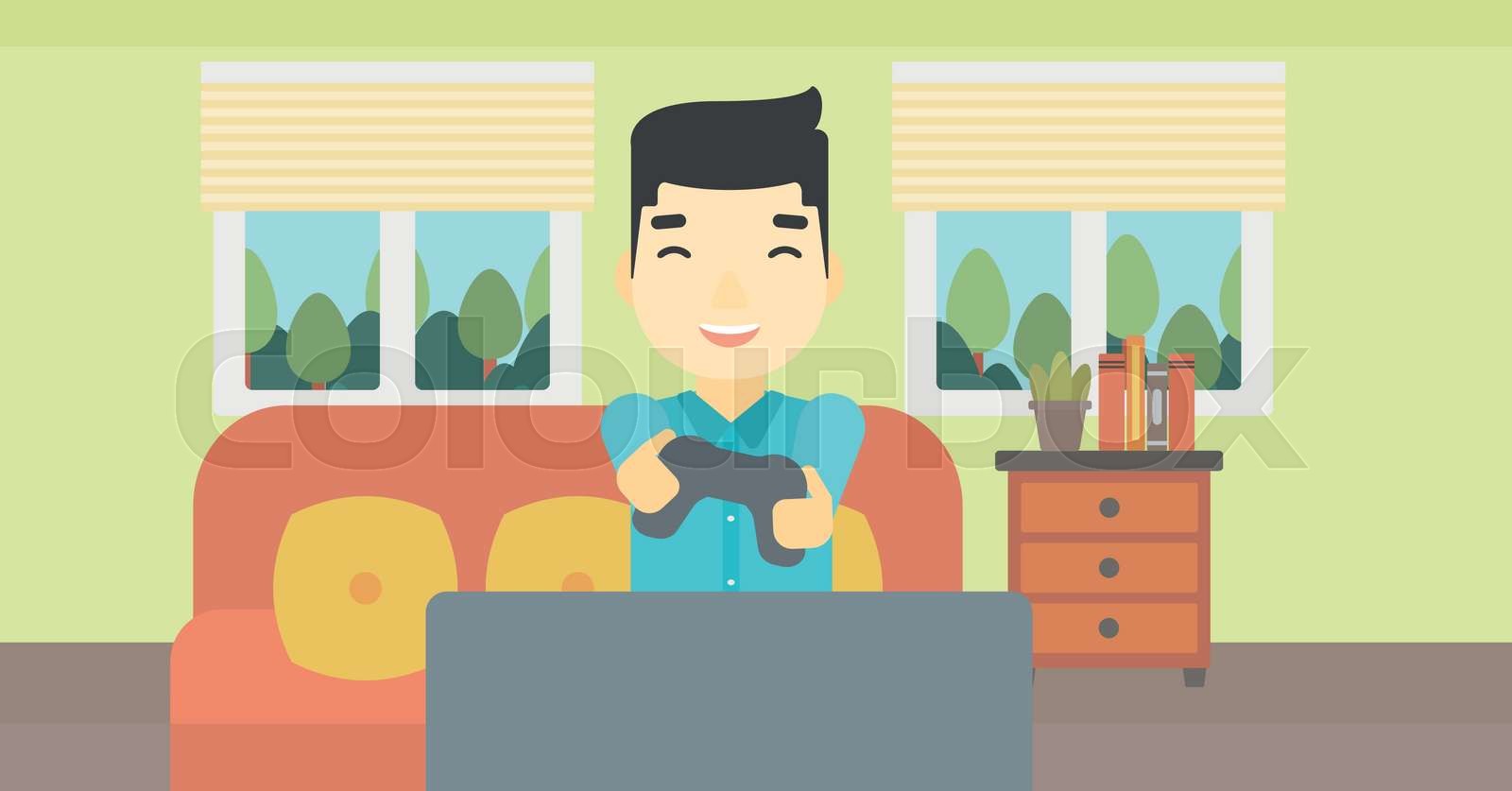 Man playing video game vector illustration. | Stock vector | Colourbox