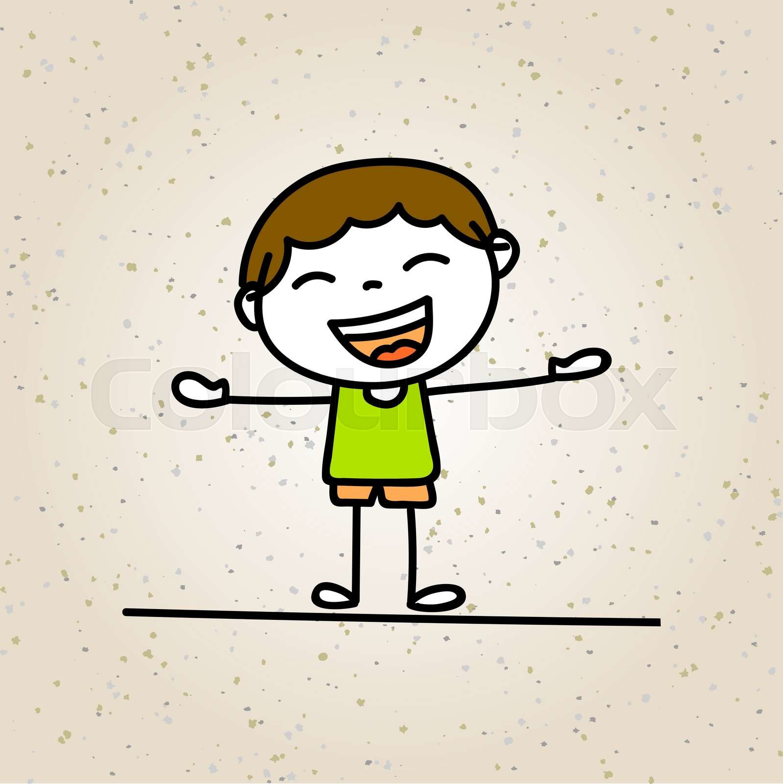 hand drawing cartoon happy boy smile with happiness concept character ...