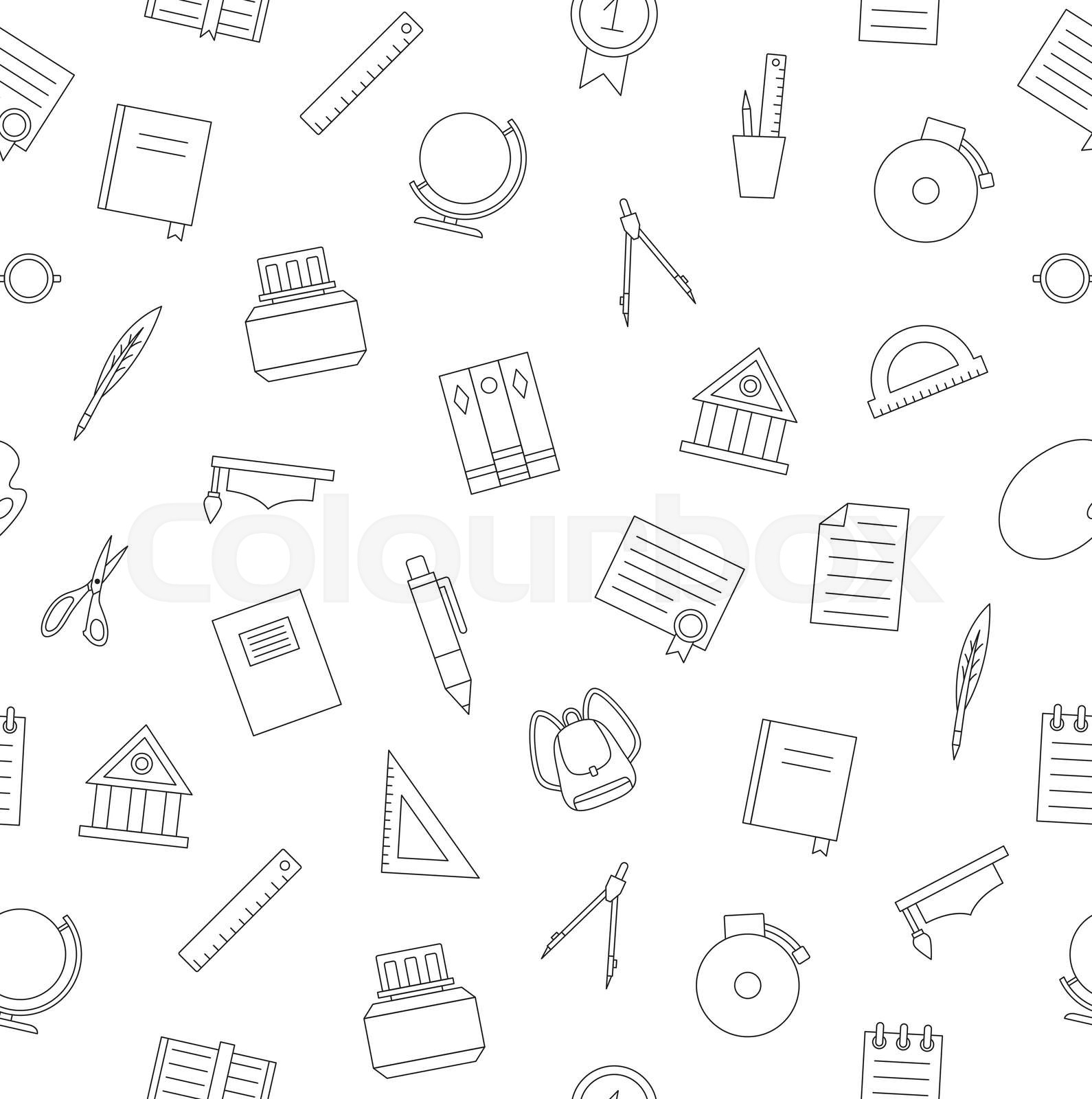 School elements pattern black icons | Stock vector | Colourbox