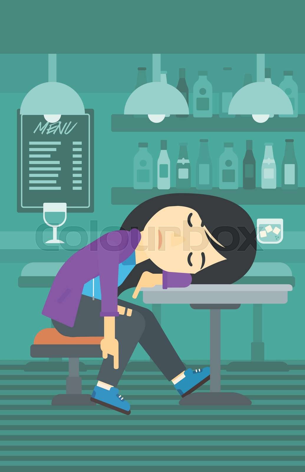 Drunk woman sleeping in bar. | Stock vector | Colourbox