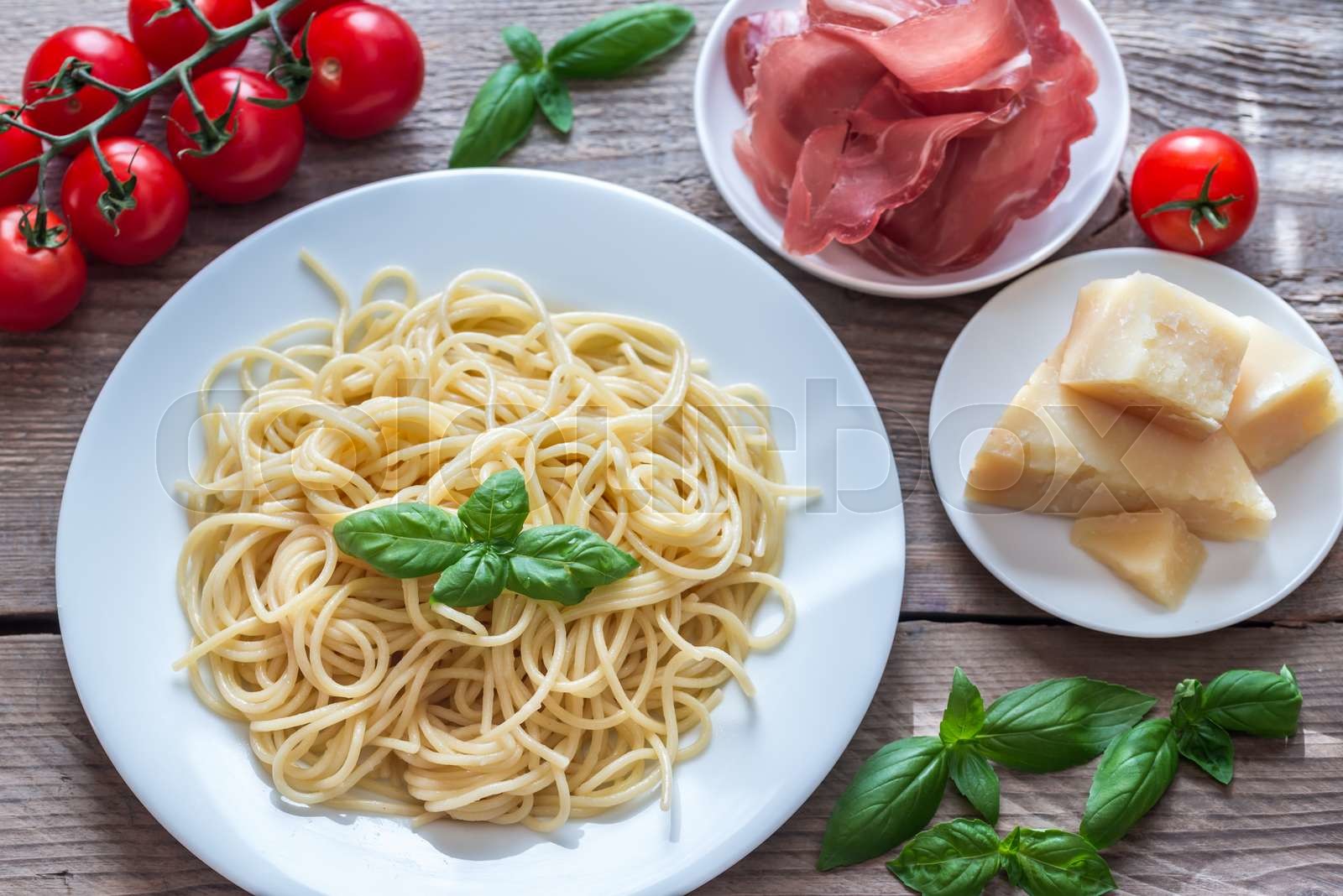 Portion of spaghetti with ingredients | Stock image | Colourbox