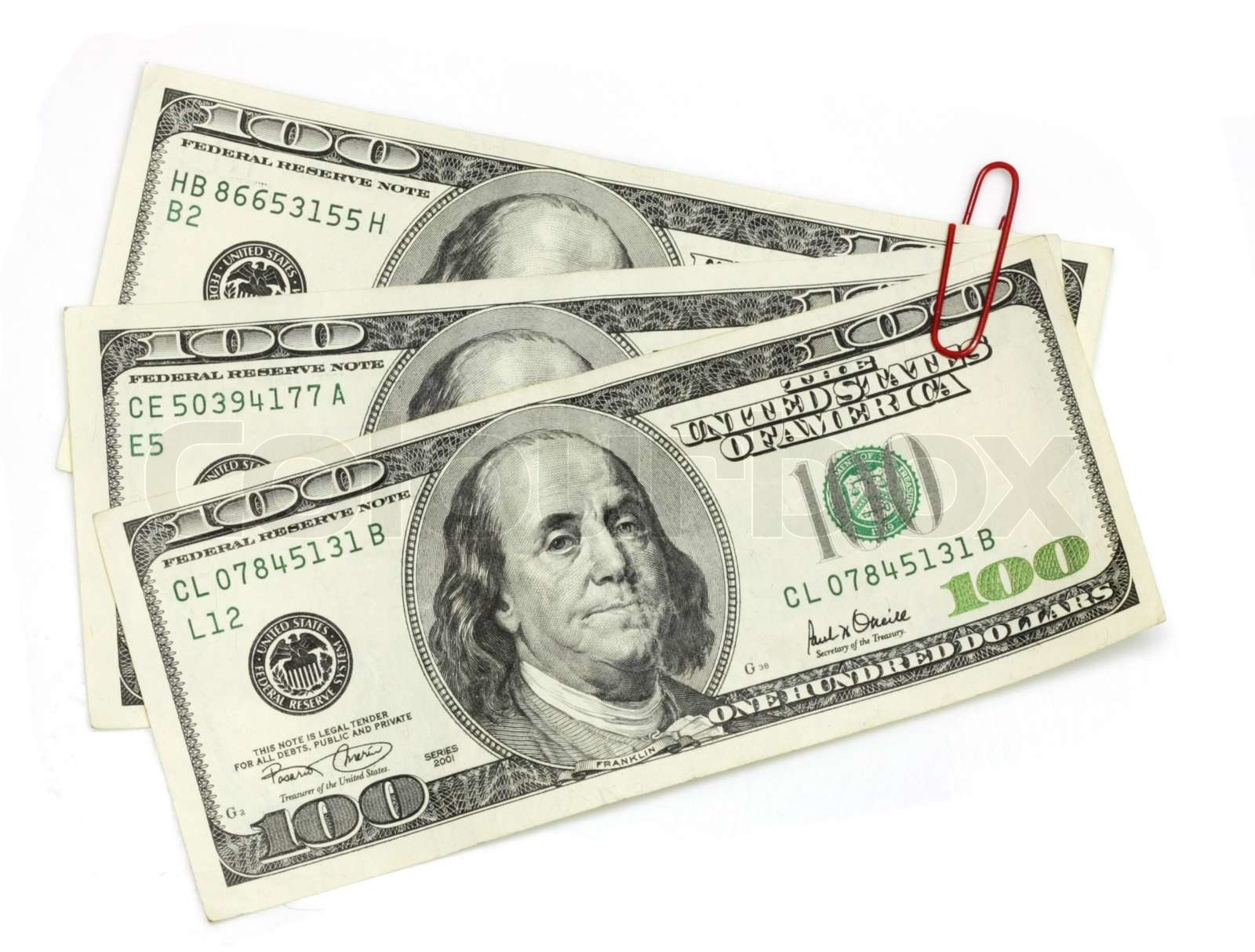 300 Dollar auf einem weißen Hintergrund | Stock Bild | Colourbox