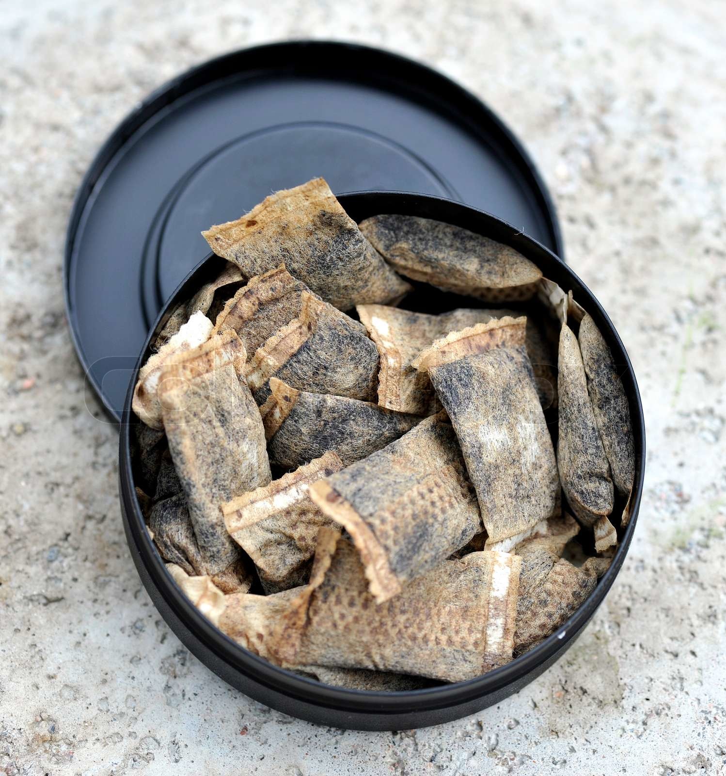 box filled with swedish tobacco, snuff, in small bags to put up under ...