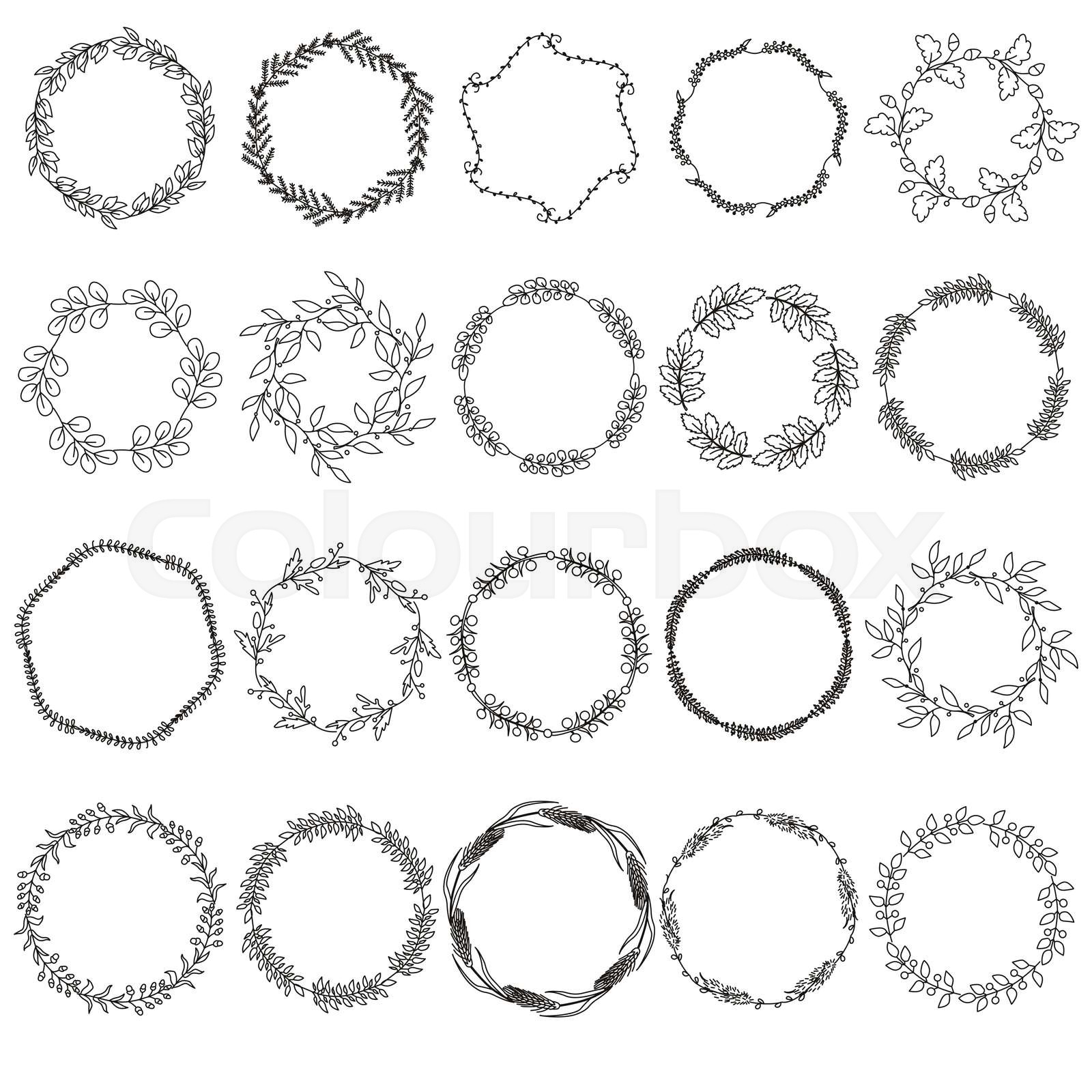 Printhand drawn linear floral, laurel wreaths | Stock vector | Colourbox