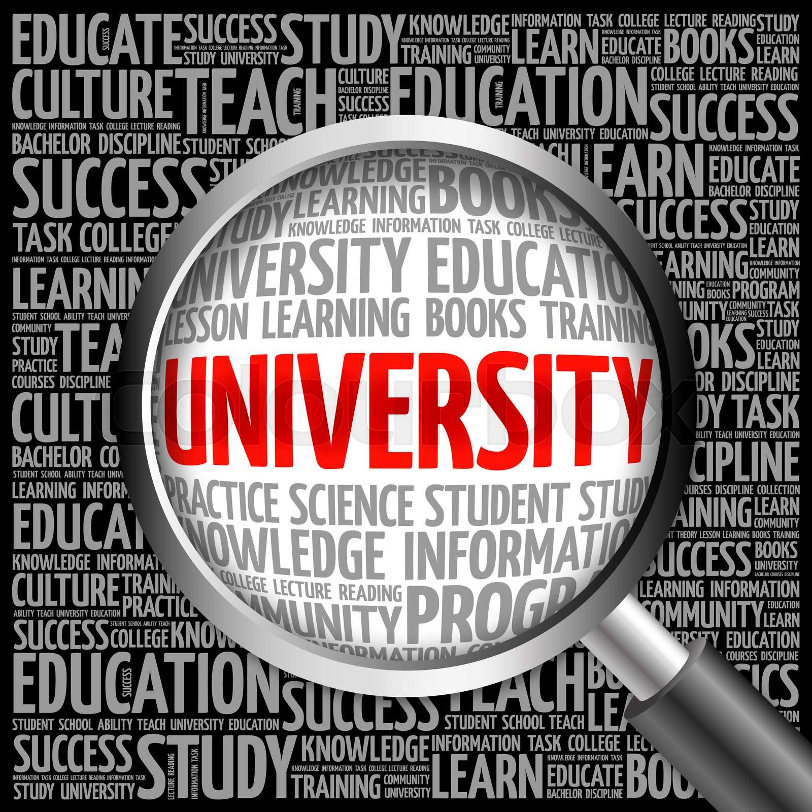 UNIVERSITY word cloud with magnifying glass | Stock image | Colourbox