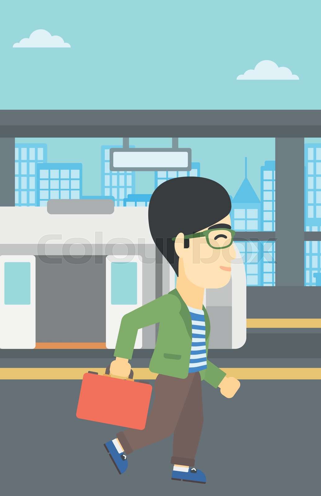 Man at the train station vector illustration. | Stock vector | Colourbox