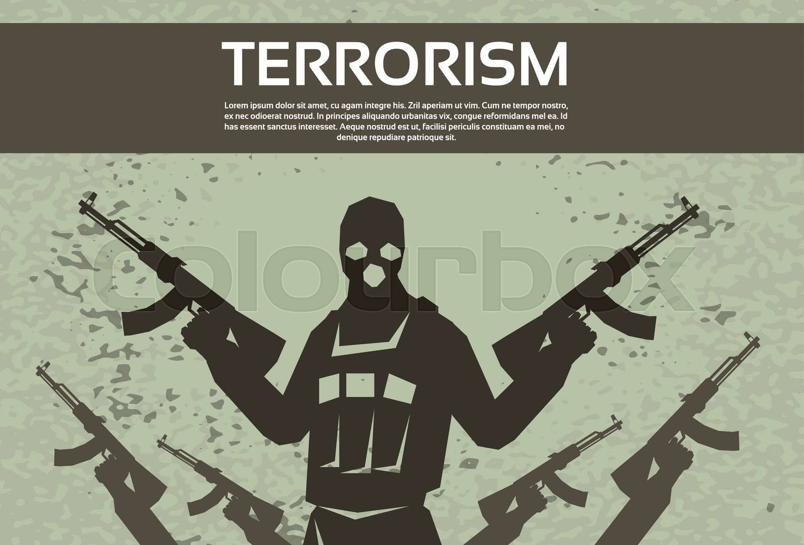 Terrorism Armed Terrorist Black Mask Hold Weapon | Stock vector | Colourbox